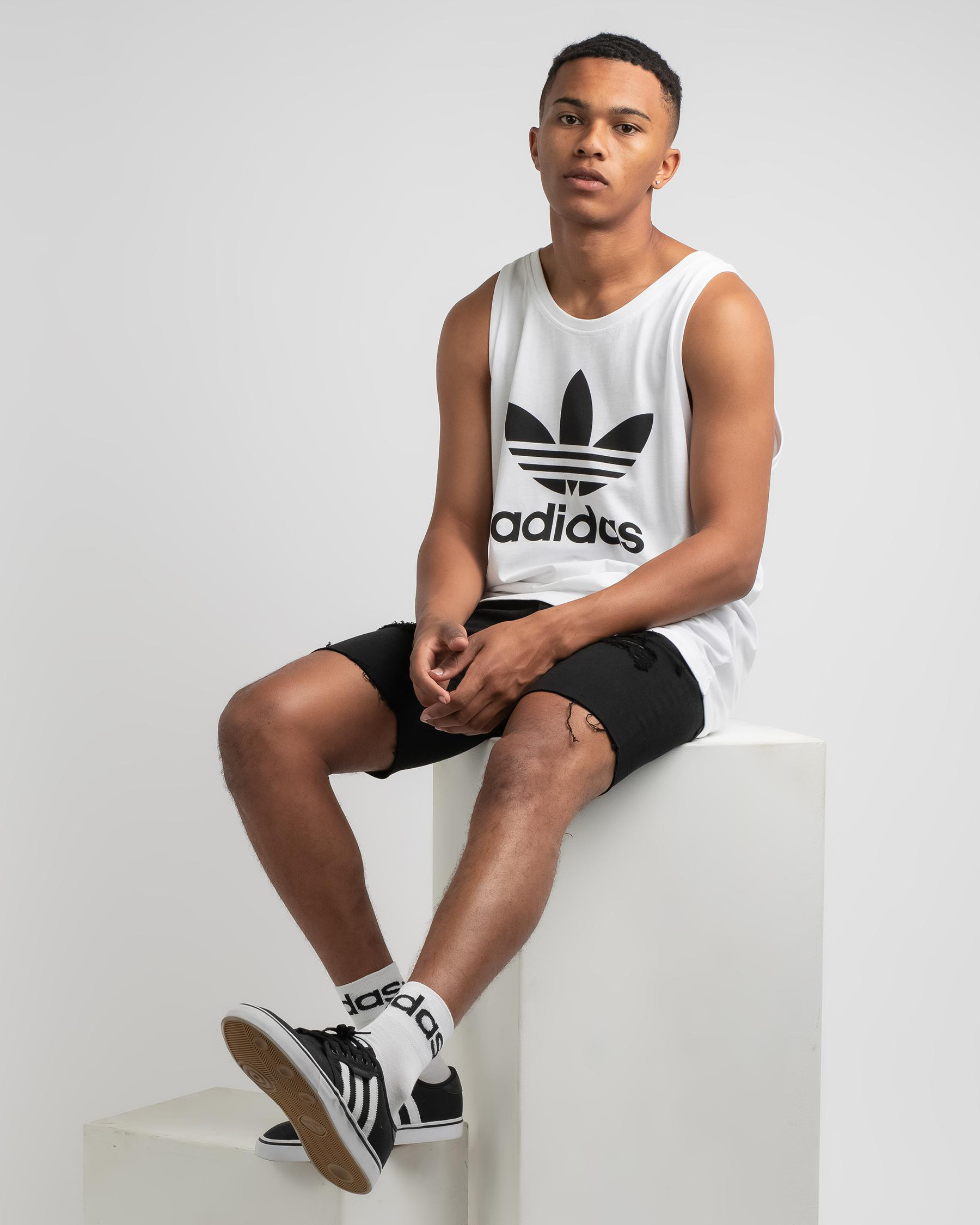 Shop adidas Trefoil Tank In White/black - Fast Shipping & Easy Returns ...
