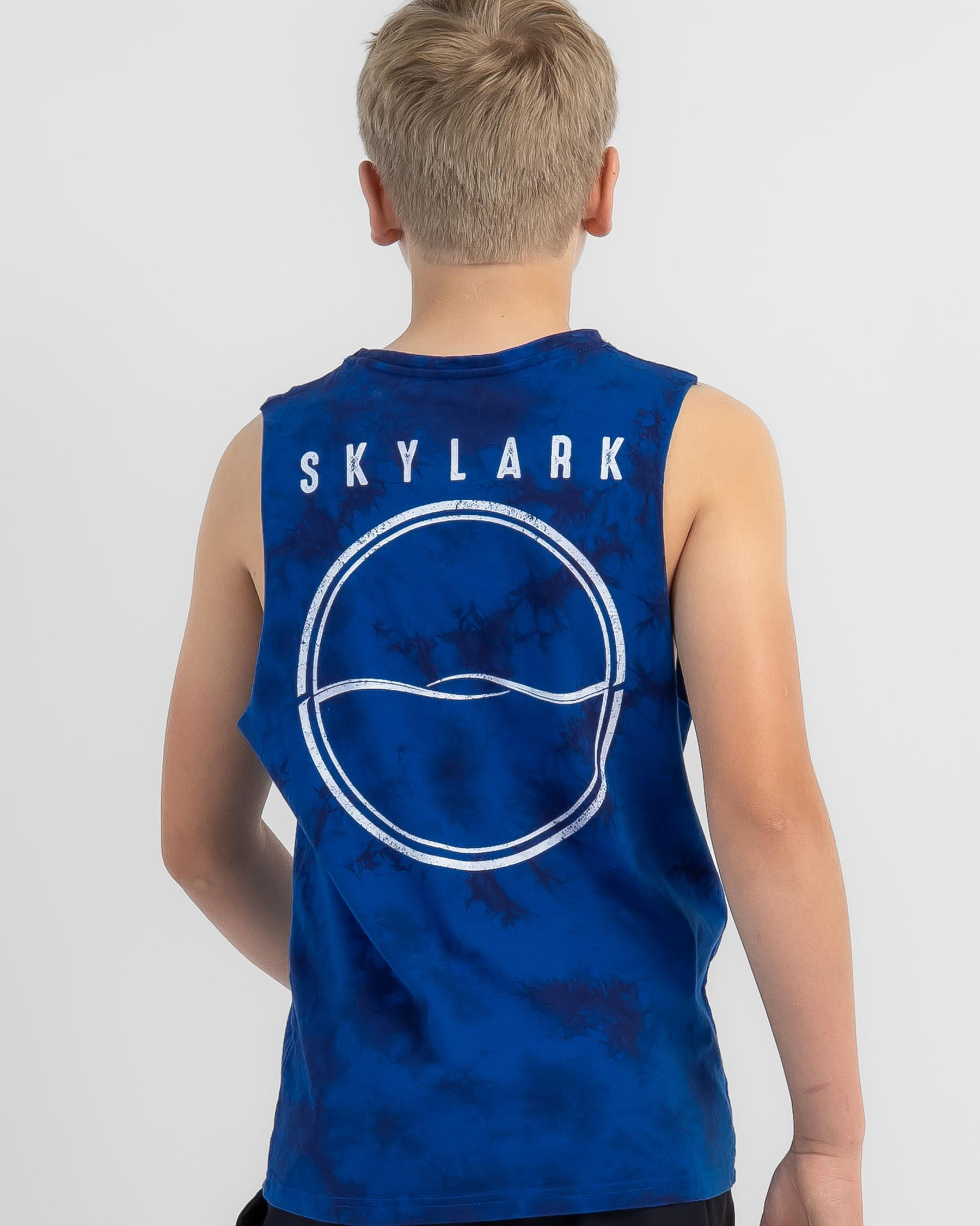 Shop Skylark Boys' Stomped Muscle Tank In Blue Mottle - Fast Shipping ...