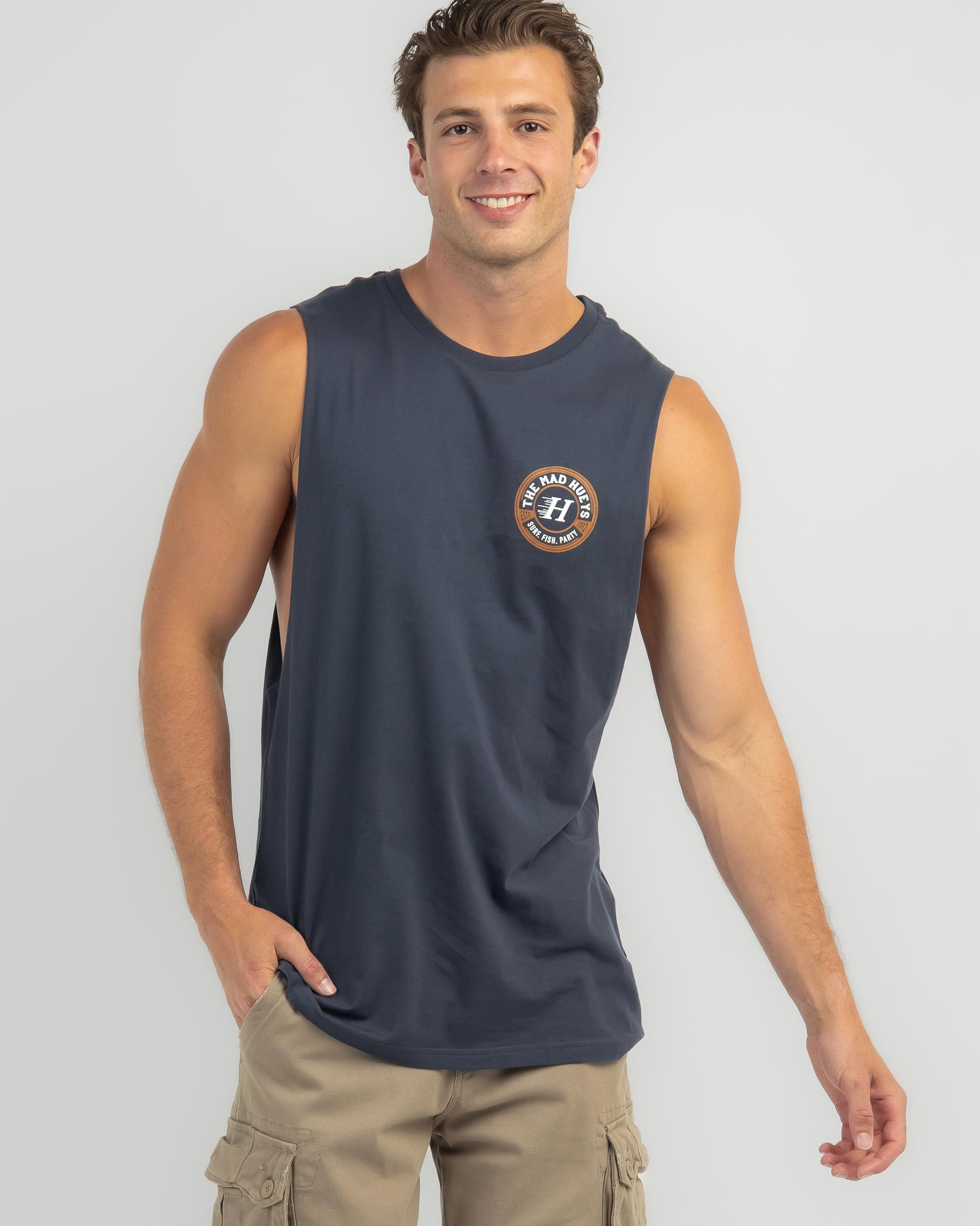 Shop The Mad Hueys Surf Fish Party Singlet In Navy - Fast Shipping ...