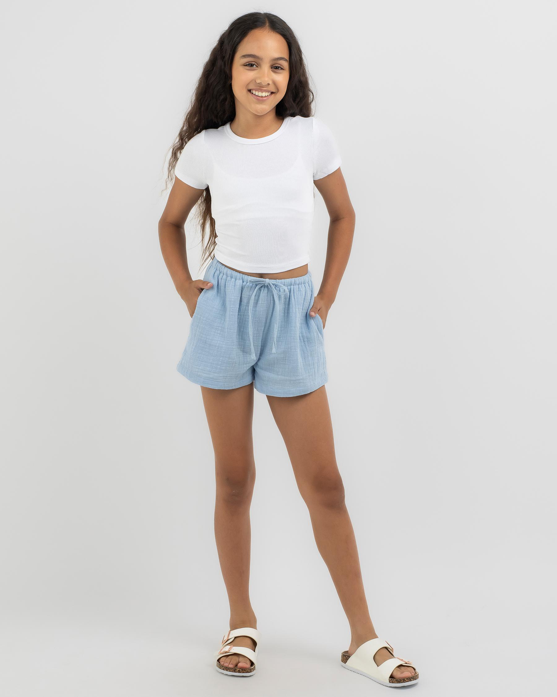 Shop Mooloola Girls' Lennox Shorts In Sky Blue - Fast Shipping & Easy ...