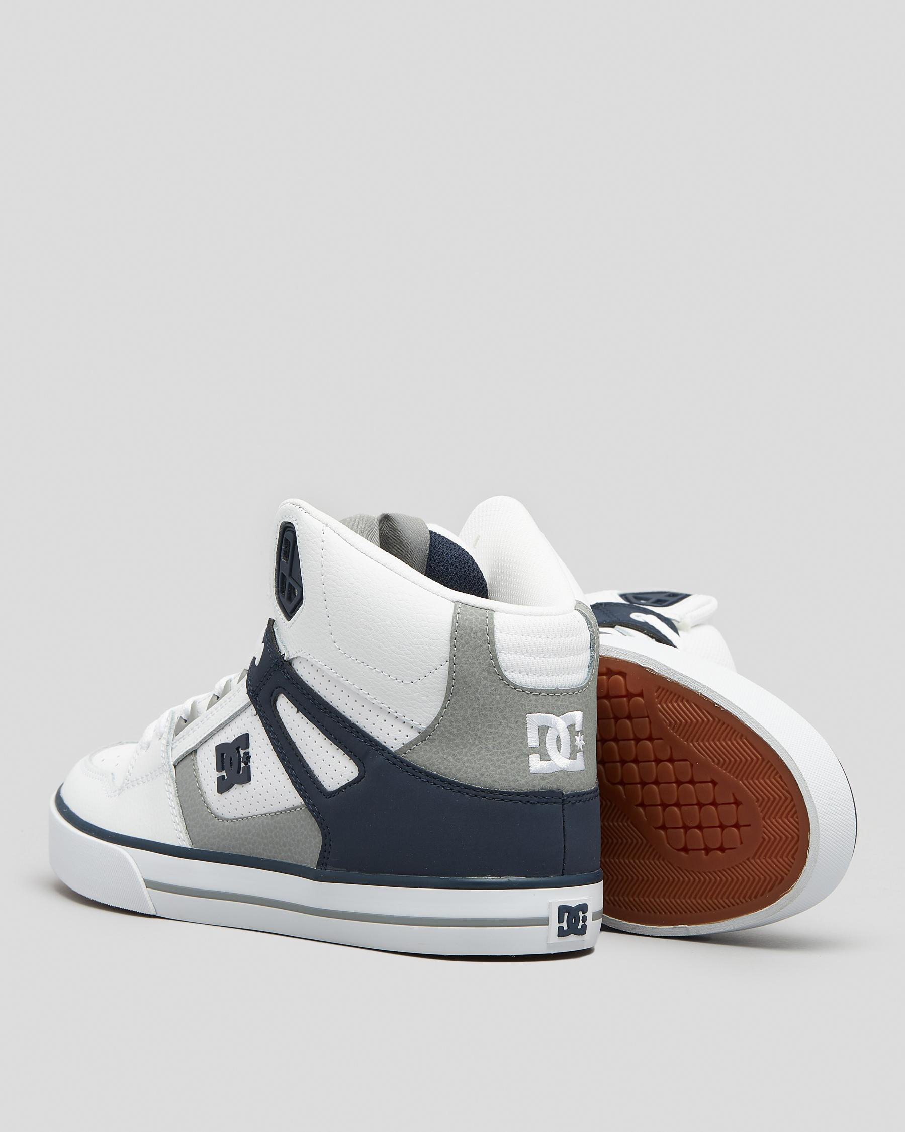 Shop DC Shoes Pure Hi-Top Shoes In White/navy - Fast Shipping & Easy ...
