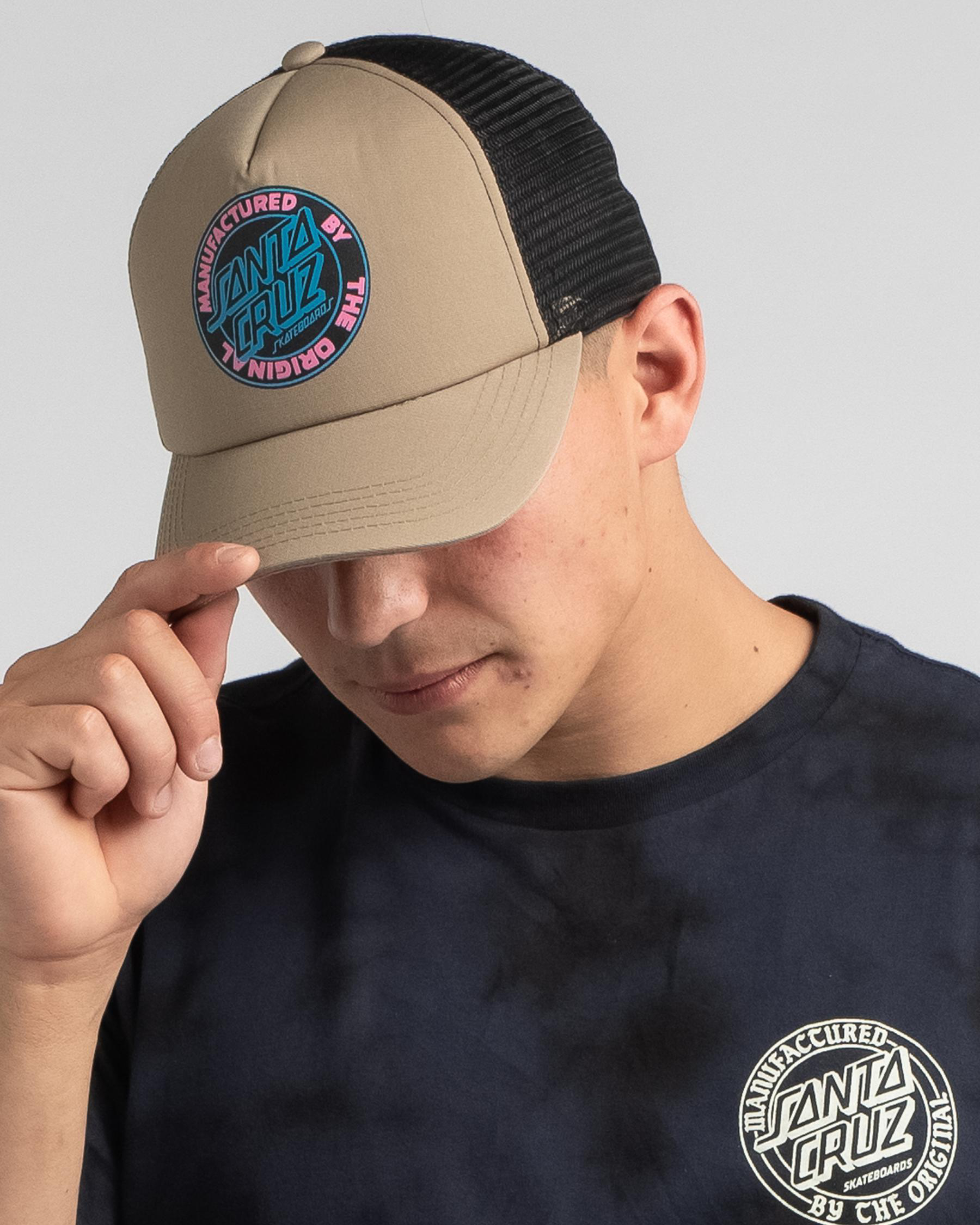 Shop Santa Cruz Original Dot Trucker Snap Back Cap In Cobble Stone ...