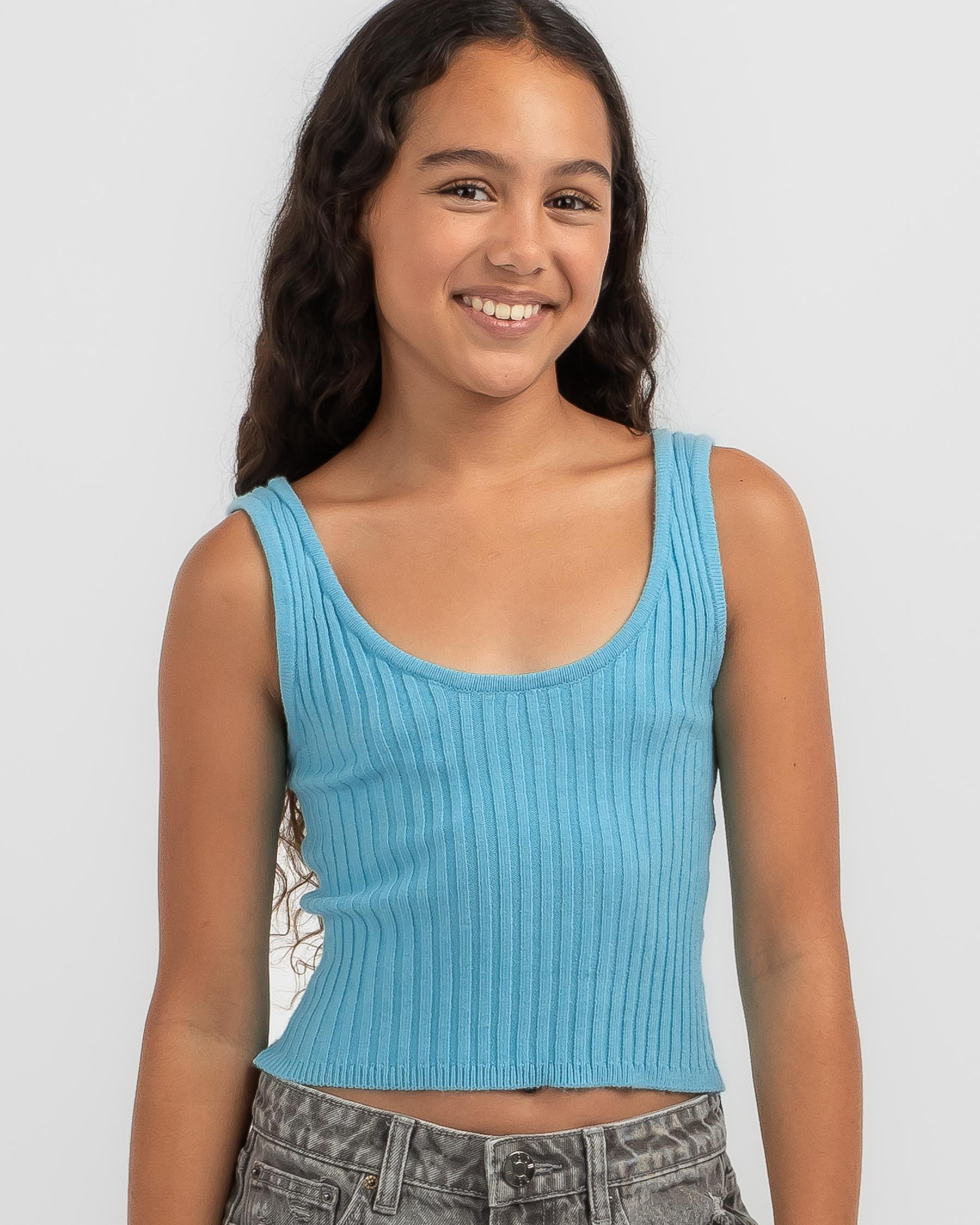 Shop Mooloola Girls' Harriet Basic Knit Top In Baby Blue - Fast ...