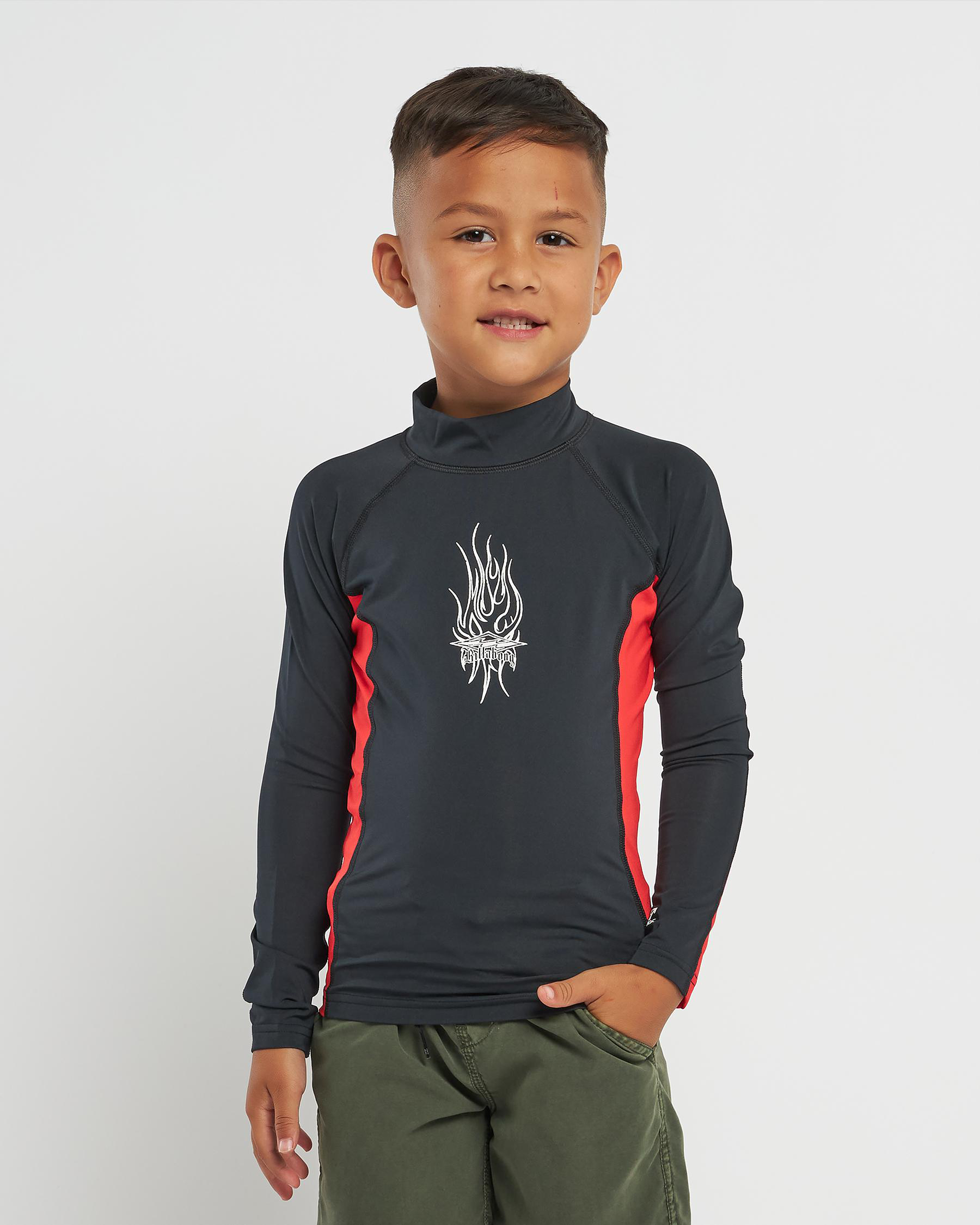 Shop Billabong Toddlers' Jimmy Contrast Long Sleeve Rash Vest In Black ...