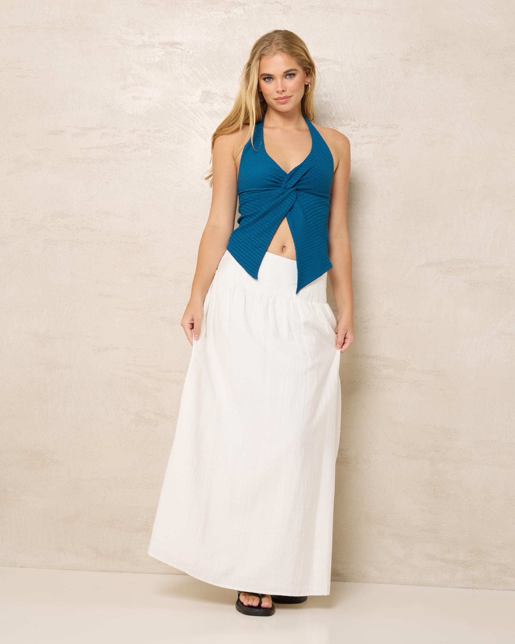 Shop Ava And Ever Tamara Split Front Halter Top In Saphire - Fast ...