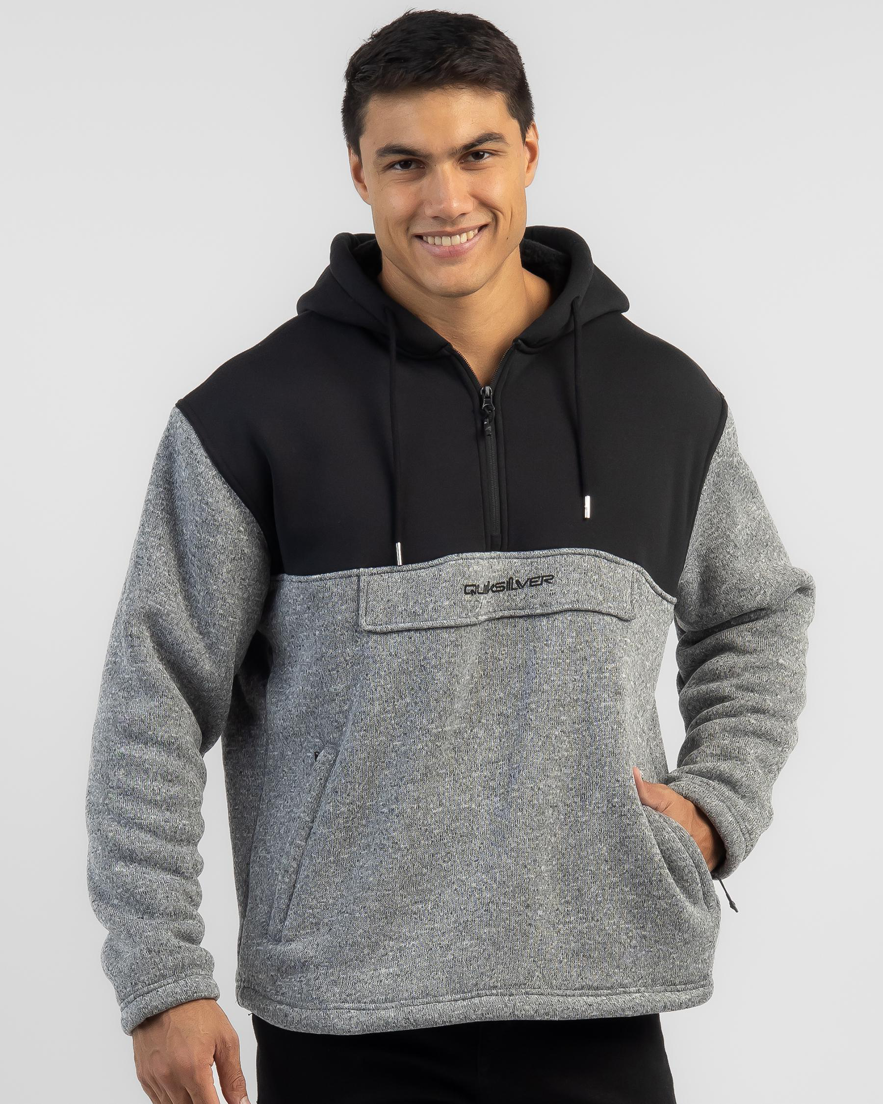 Shop Quiksilver Loden Quarter Zip Hooded Jacket In Black - Fast ...