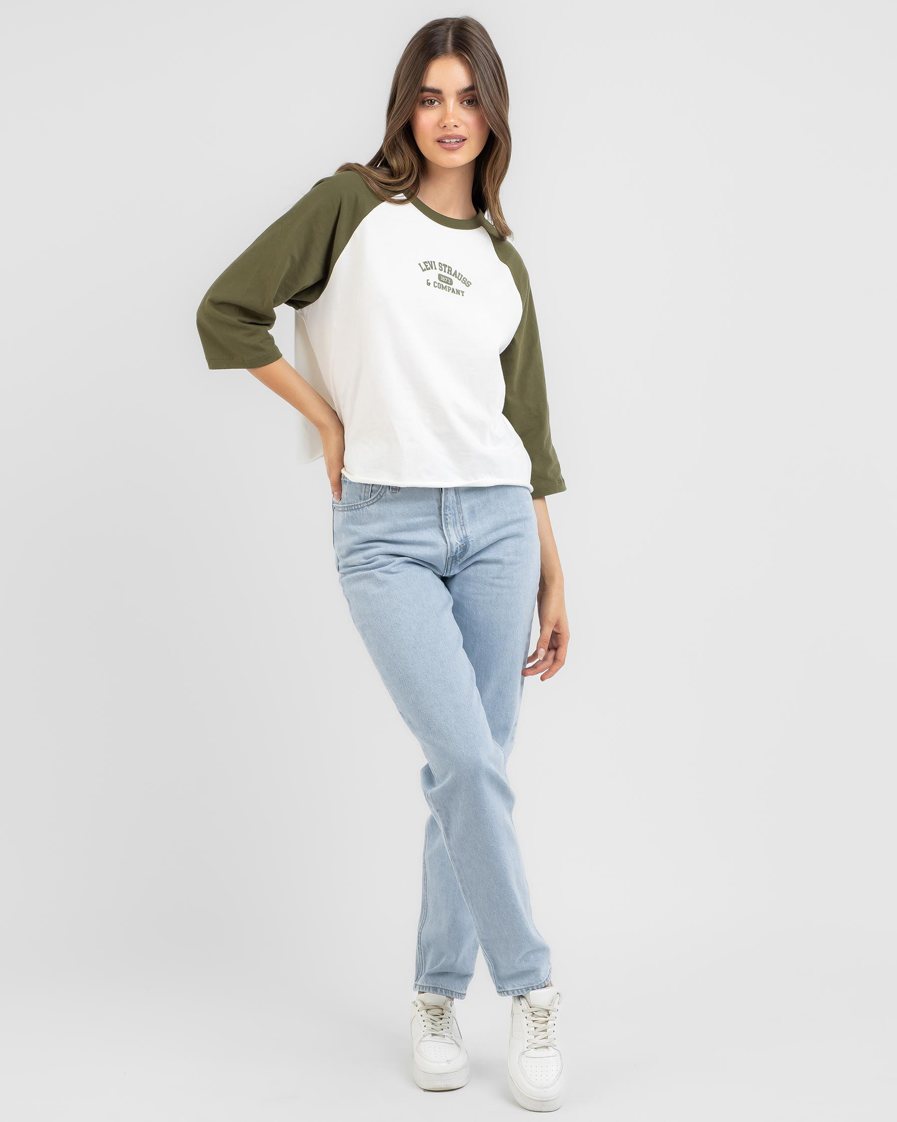 Shop Levi's Graphic Baseball T-Shirt In Sugar Swizzle/dark Olive - Fast ...