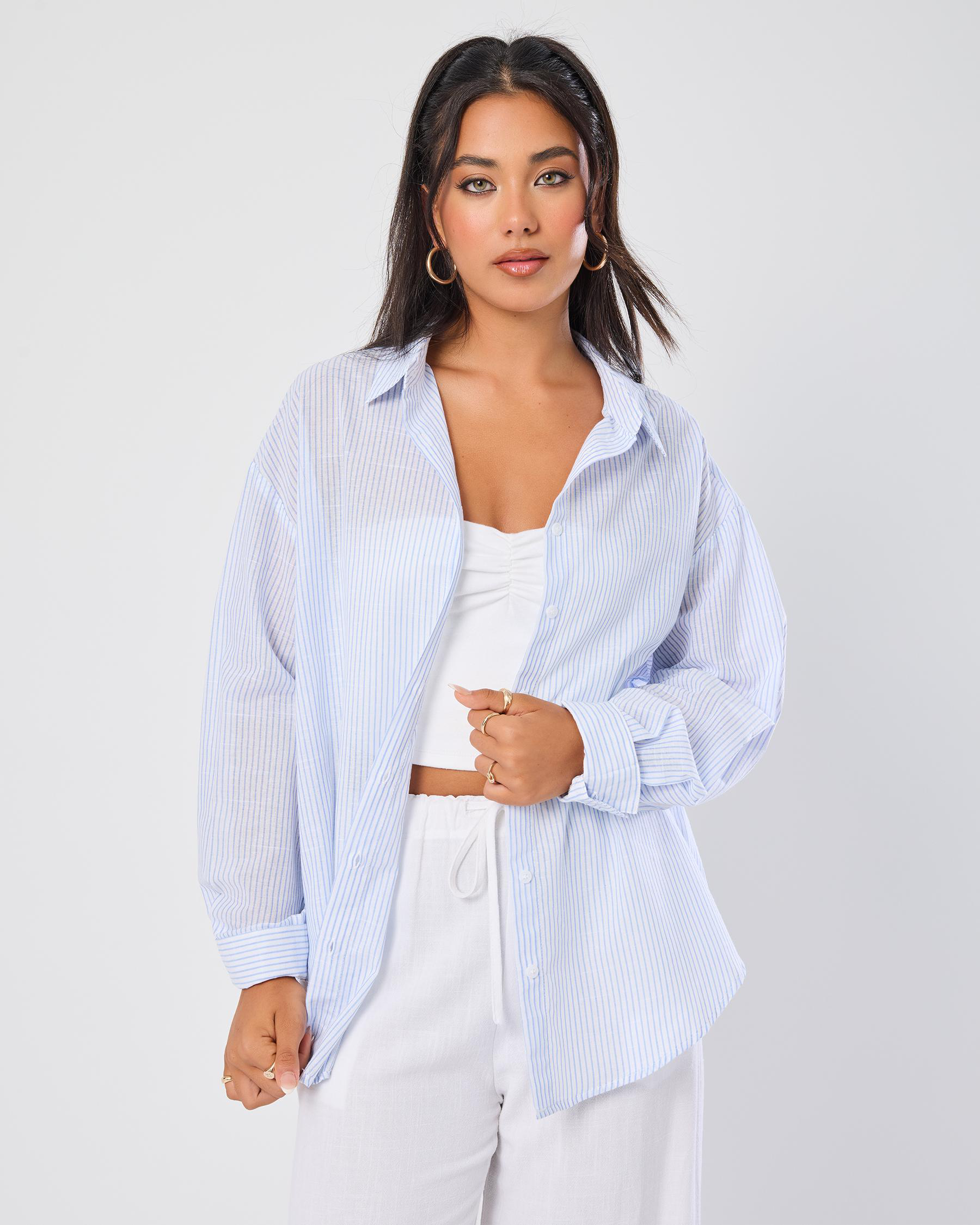 Shop Mooloola Chloe Shirt In Blue/white - Fast Shipping & Easy Returns ...