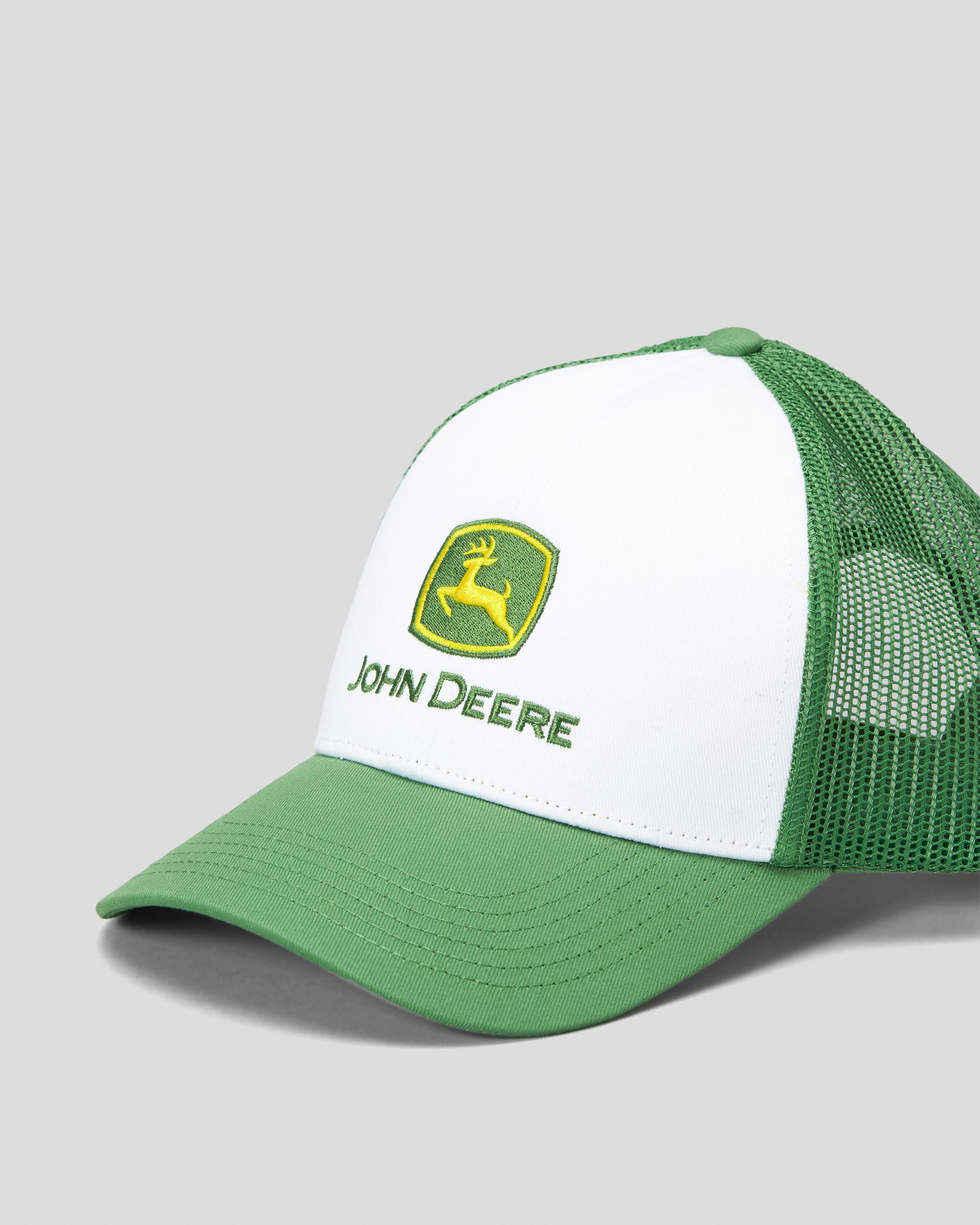 Shop John Deere 6 Panel Logo Mesh Cap In White/green - Fast Shipping ...