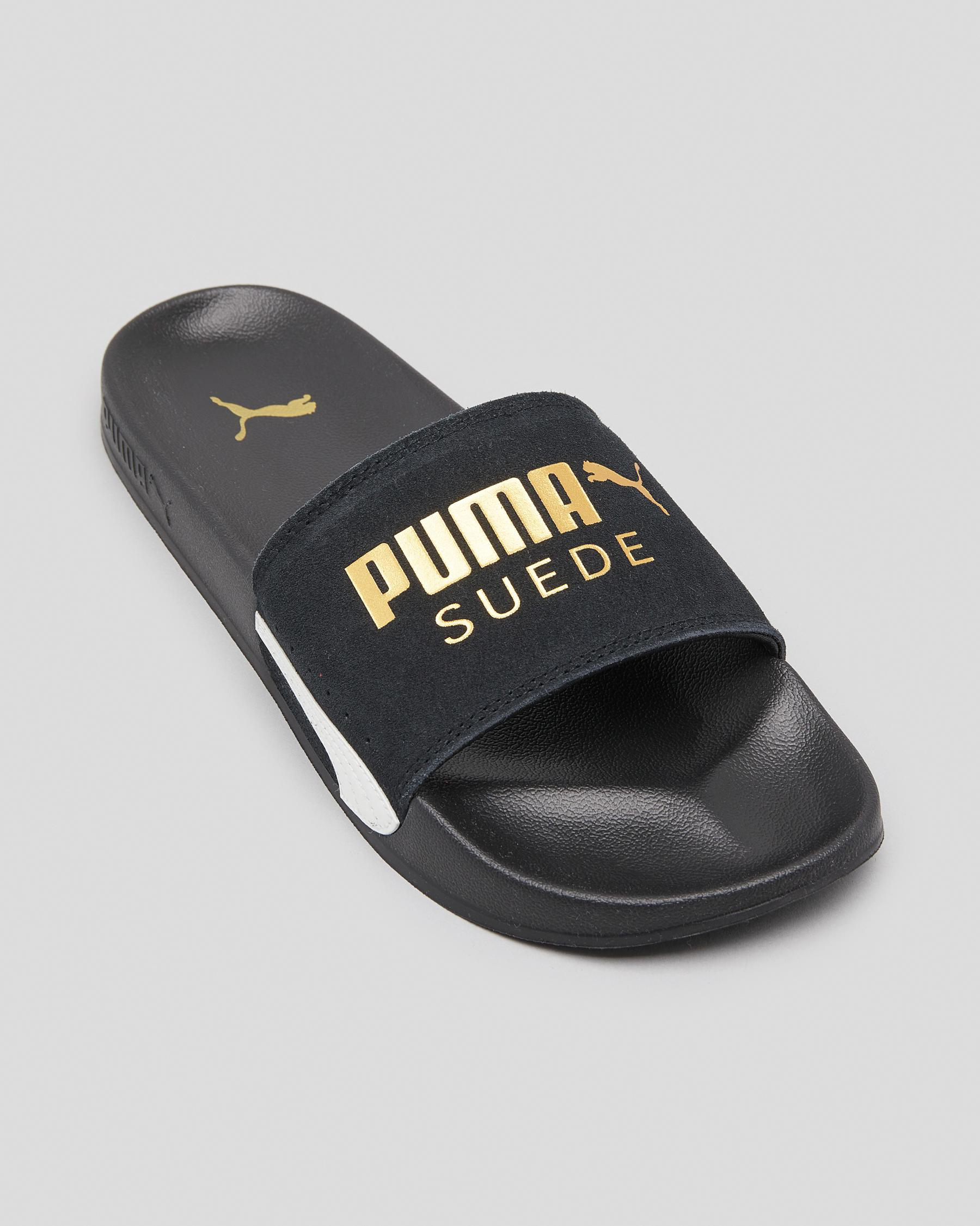 Shop Puma Leadcat 2.0 Suede Classic Slides In Puma Black-puma Team Gold ...