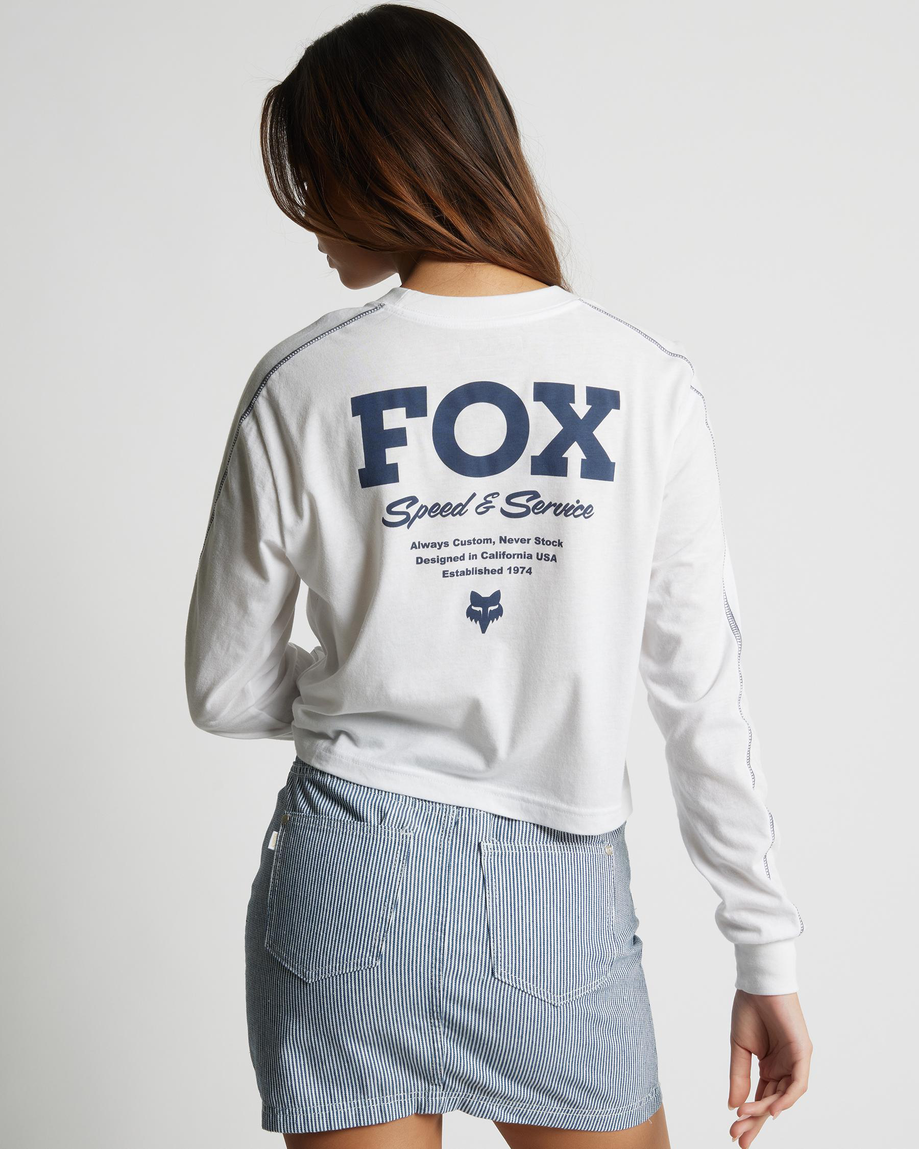 Shop Fox Speed & Service Long Sleeve Crop Top In White - Fast Shipping ...