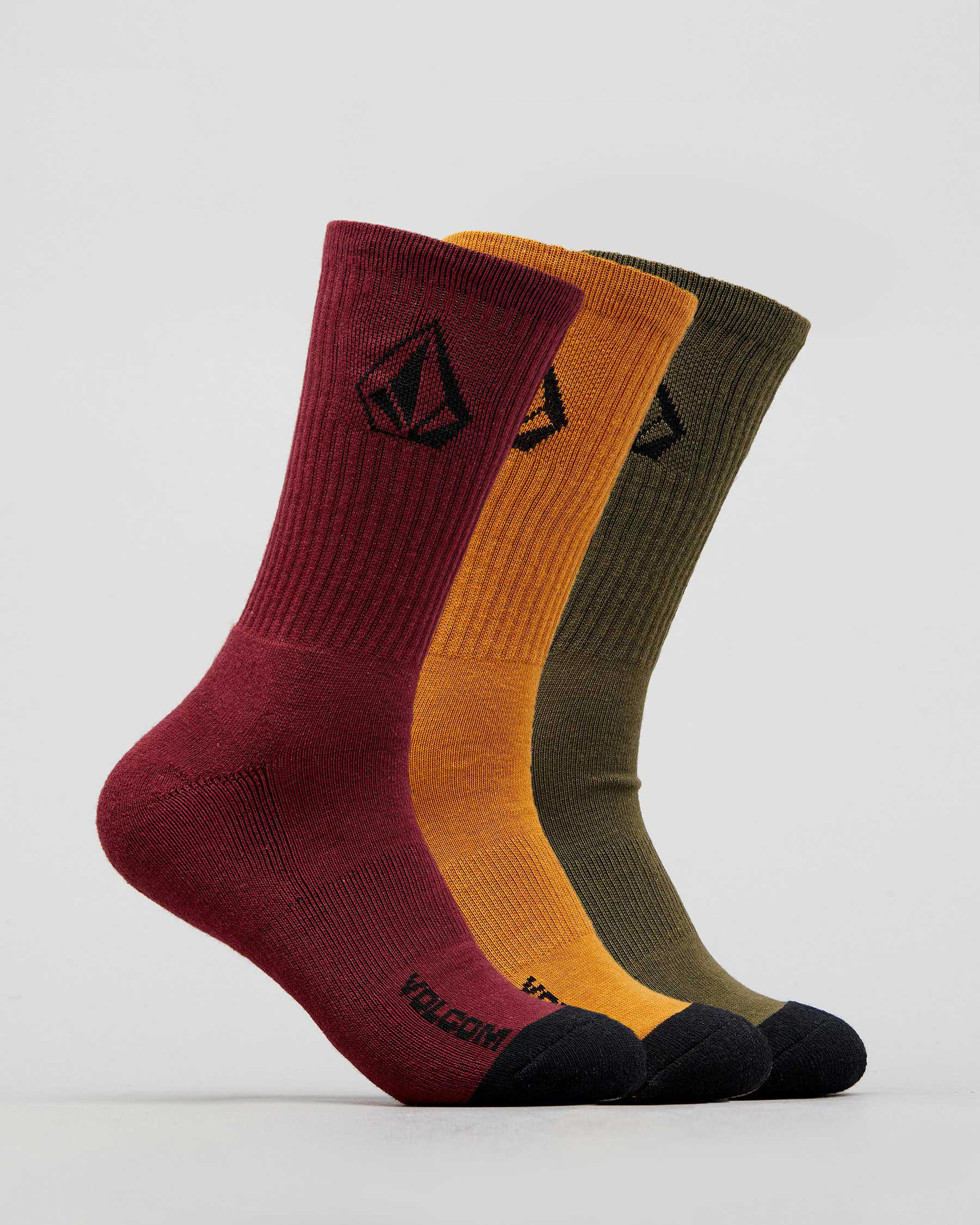 Shop Volcom Full Stone Socks 3 Pack In Multicolour - Fast Shipping ...