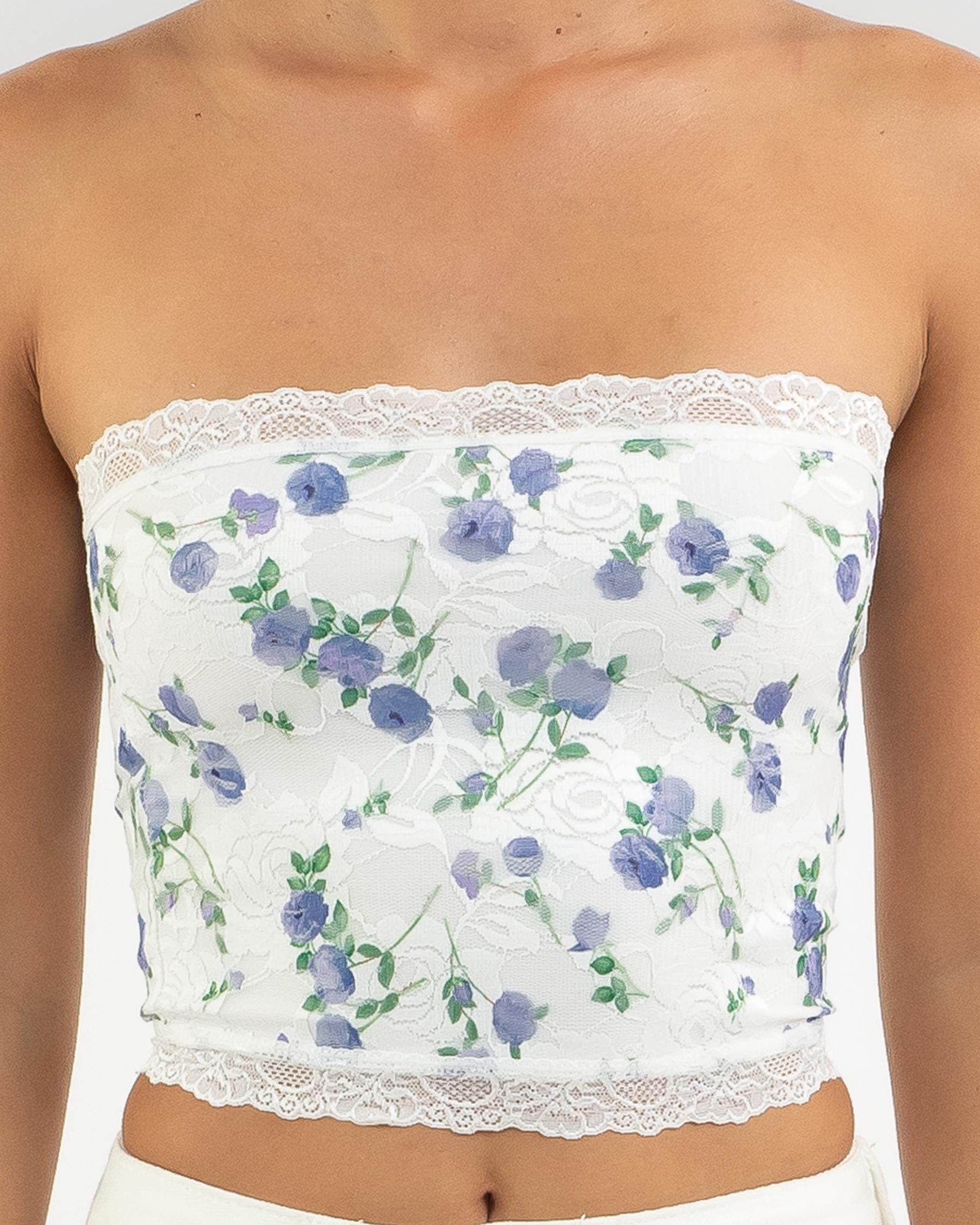 Shop Ava And Ever Danforth Lace Tube Top In Blue Multi Floral - Fast ...