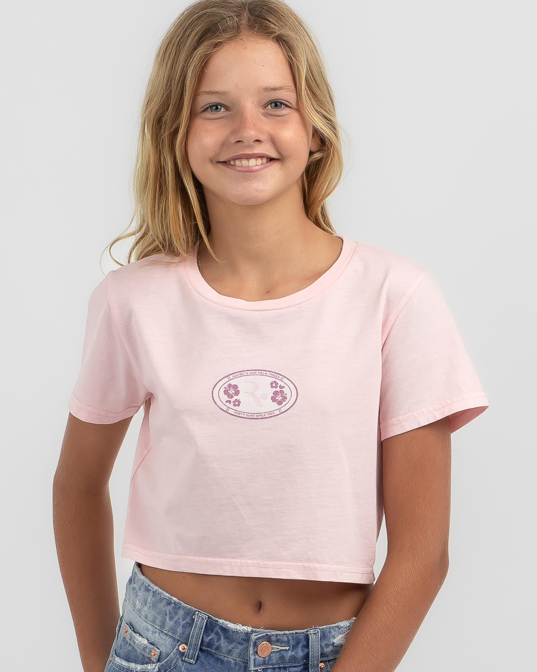 Shop Rusty Girls' Sunset Baby Tee In Ballet Pink - Fast Shipping & Easy ...