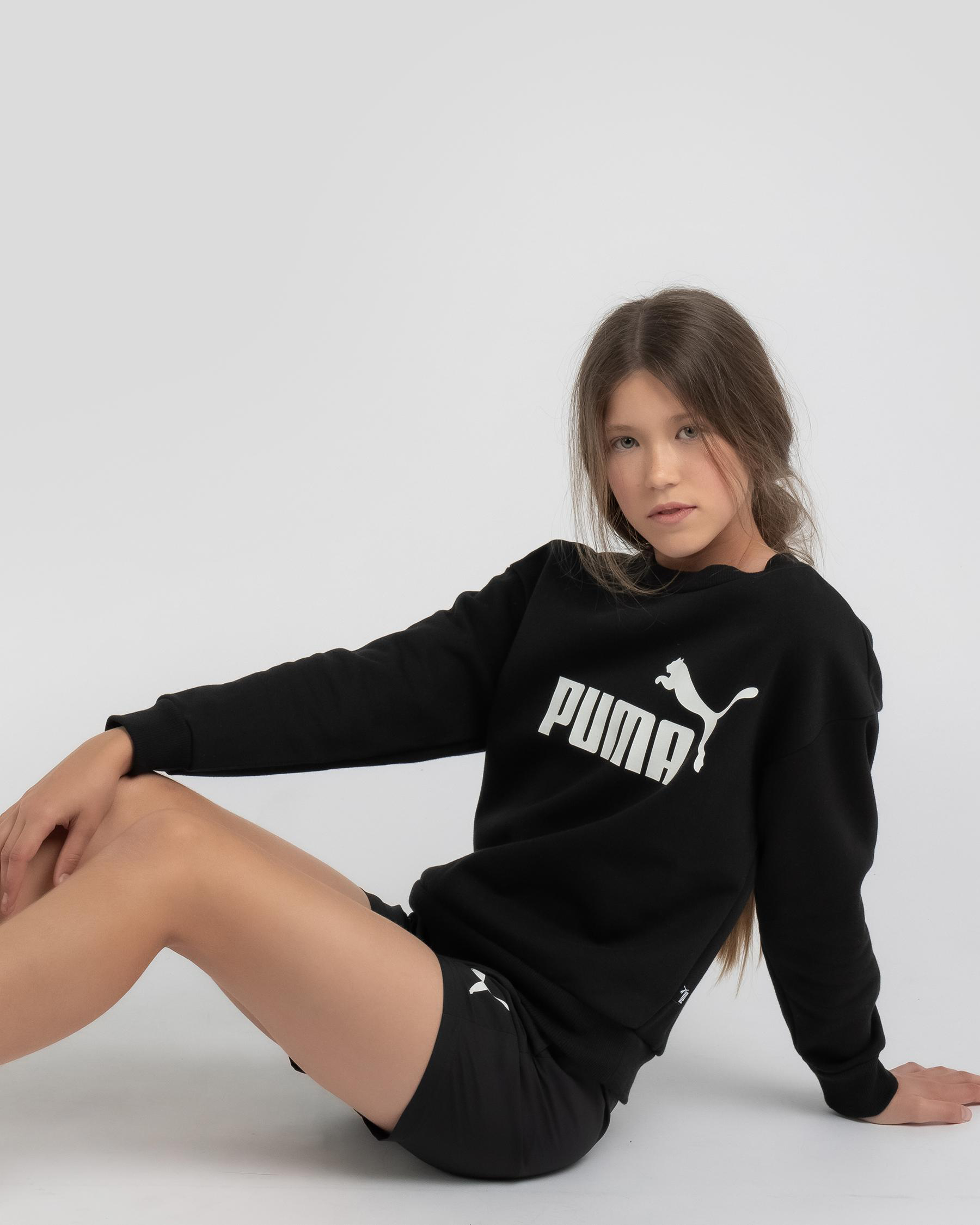 Shop Puma Girls' Essential Logo Sweatshirt In Puma Black - Fast ...