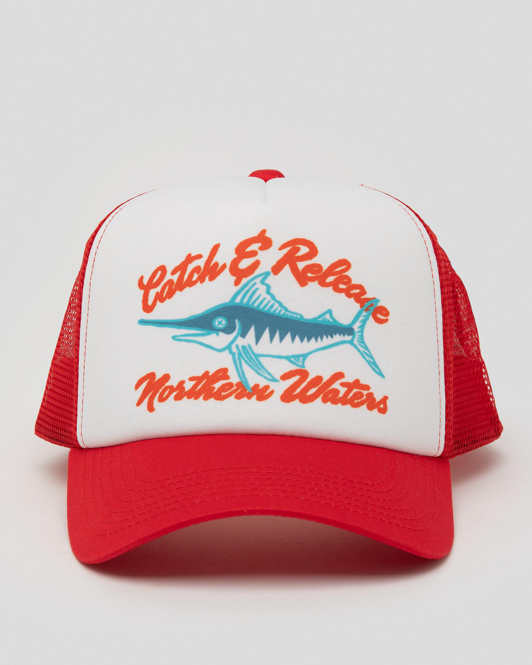 Shop Frothies Catch & Release Trucker Cap In White/red - Fast Shipping ...