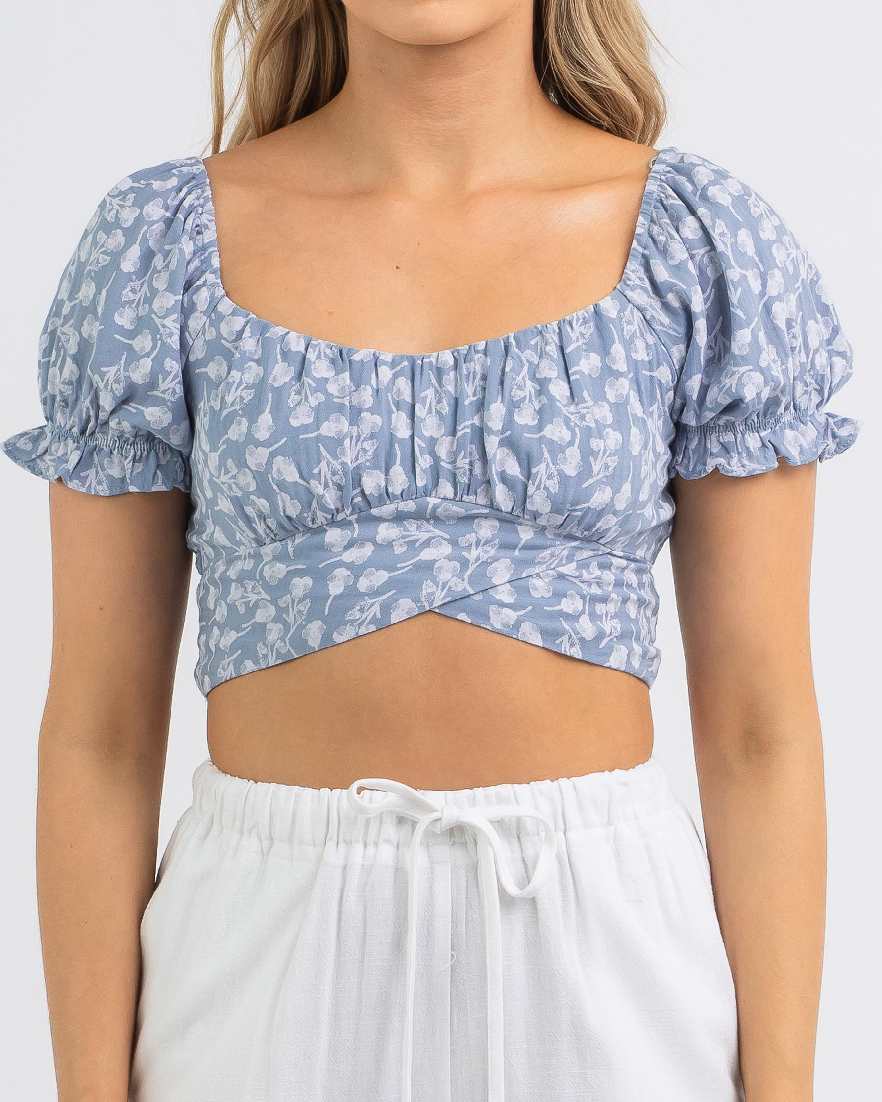 Shop Mooloola Small Town Top In Blue Floral - Fast Shipping & Easy ...
