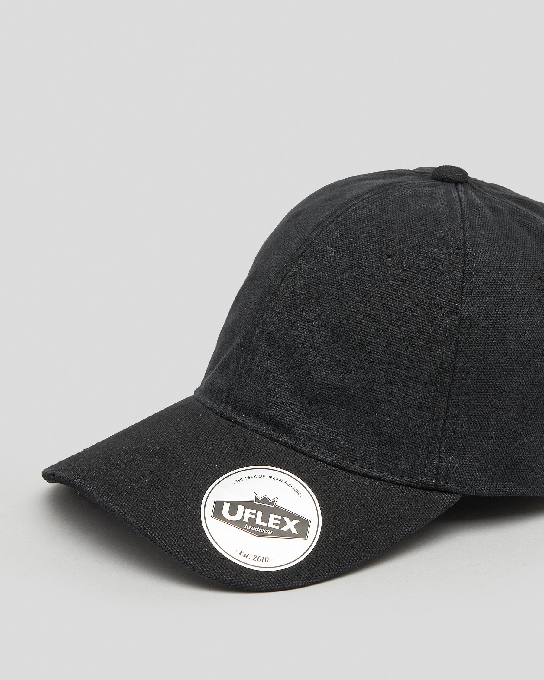 Shop UFlex Cotton Canvas Unstructured 6 Panel Cap In Black - Fast ...