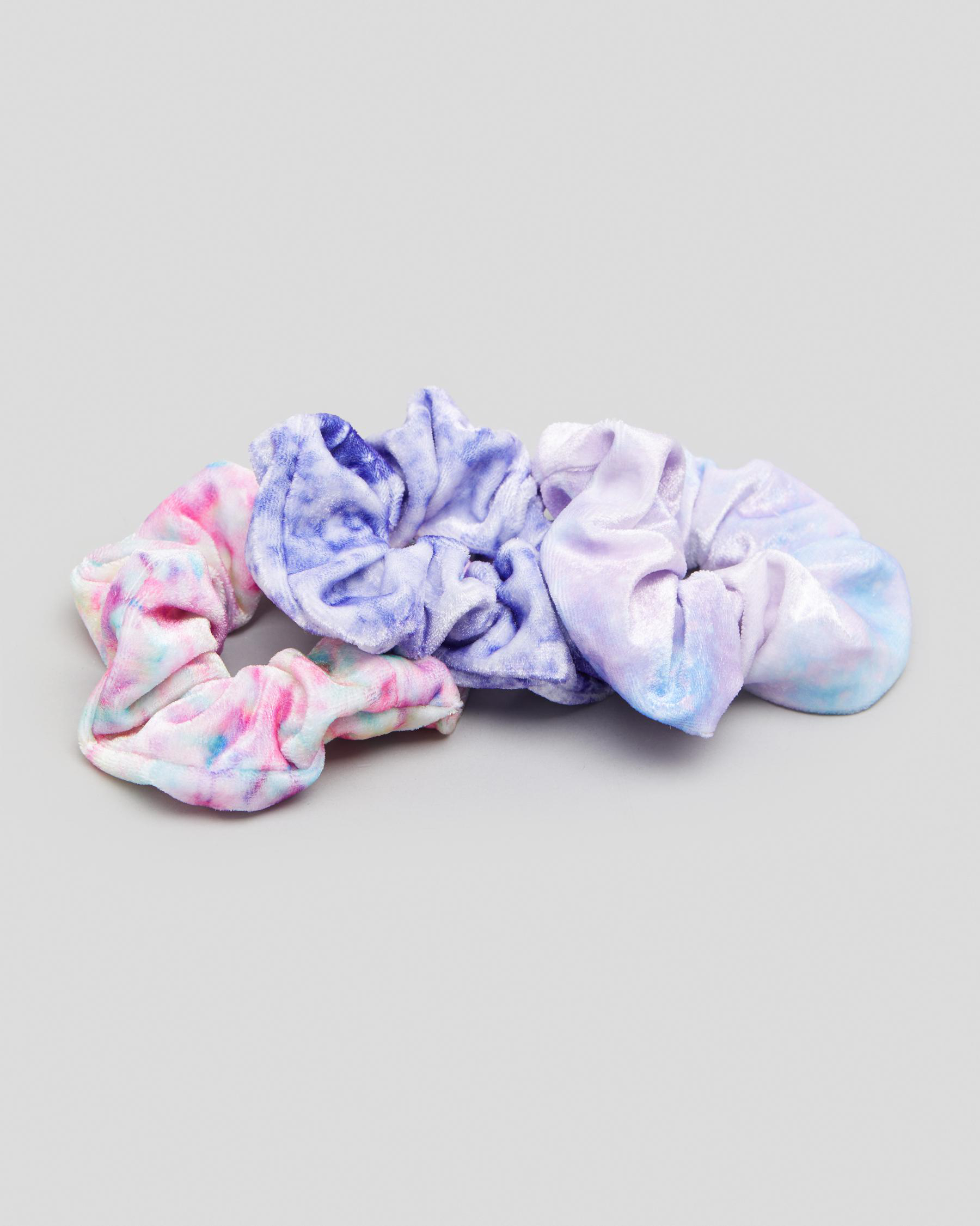 Shop Karyn In LA Tie Dye Velvet Scrunchie Pack In Pink/purple - Fast ...