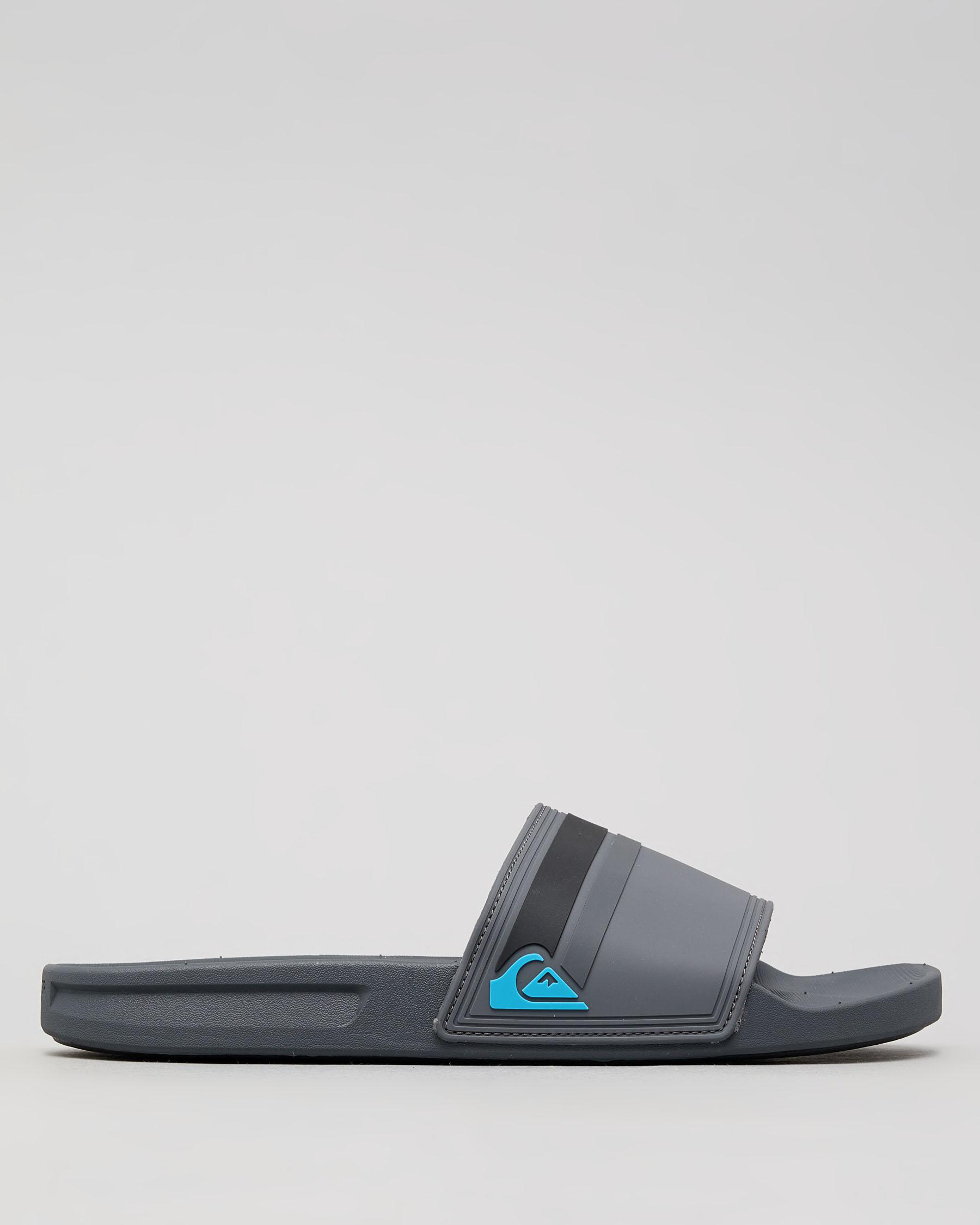 Shop Quiksilver Rivi Slides In Grey/black/blue - Fast Shipping & Easy ...