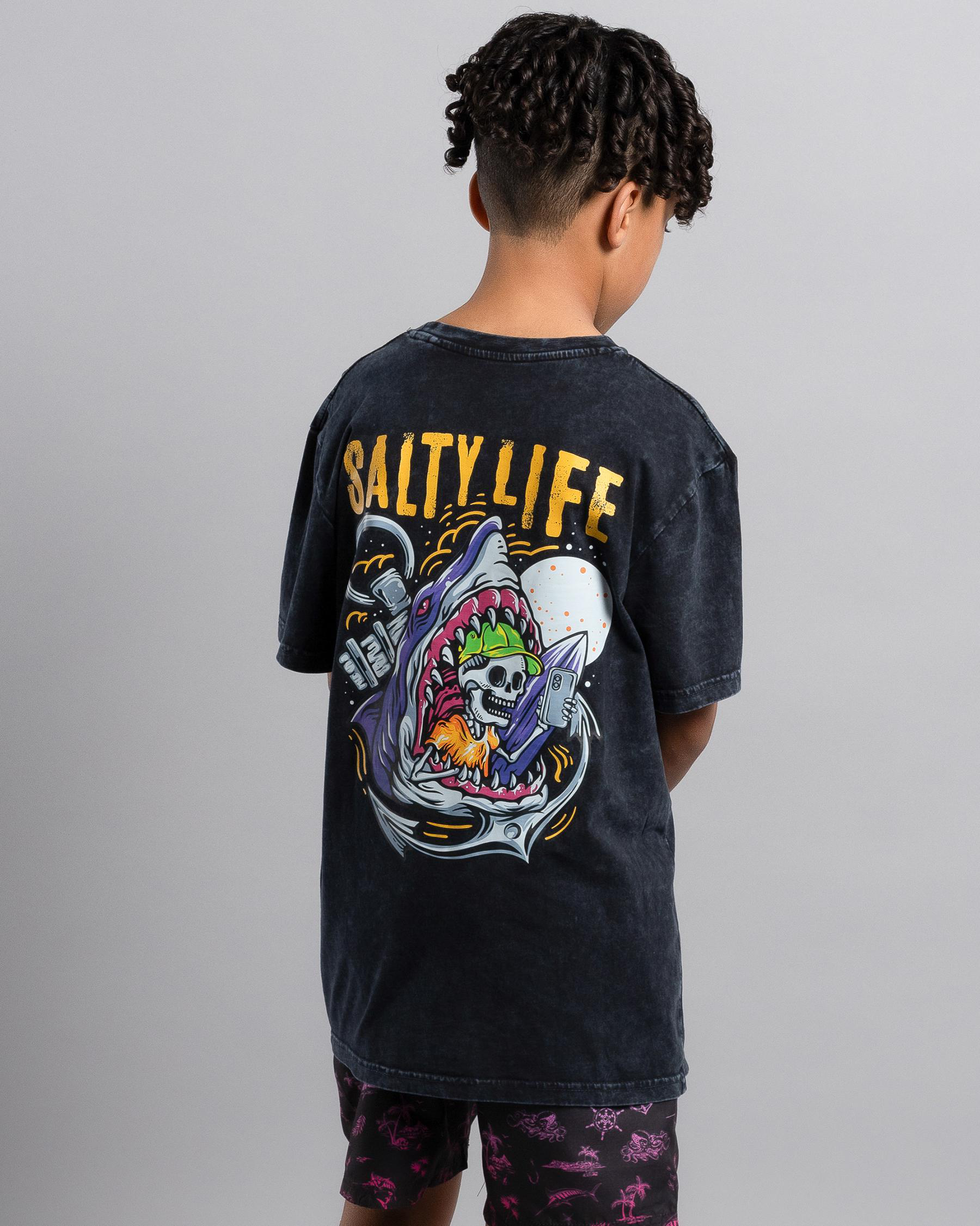 Shop Salty Life Boys' Snap T-Shirt In Navy Acid - Fast Shipping & Easy ...
