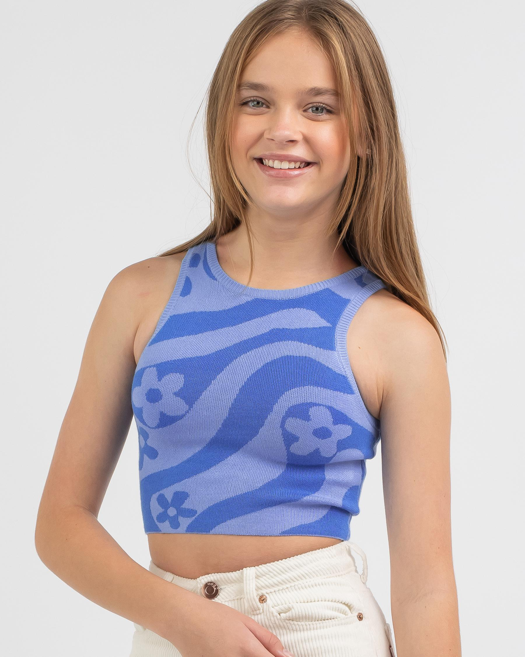 Shop Ava And Ever Girls' Uptown Girl Knit Top In Blue Swirl - Fast ...