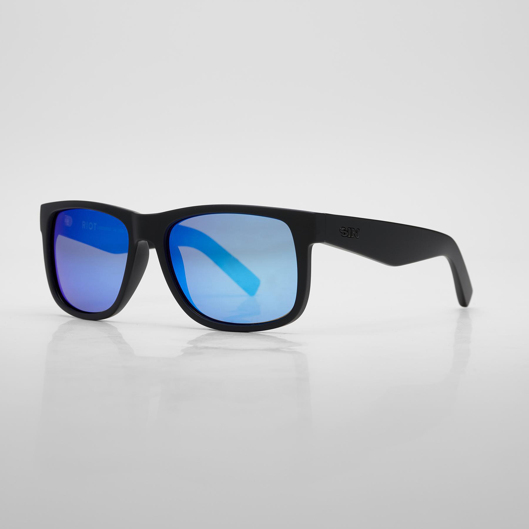 Shop Sin Eyewear Riot Sunglasses In Matte Black/blue - Fast Shipping ...