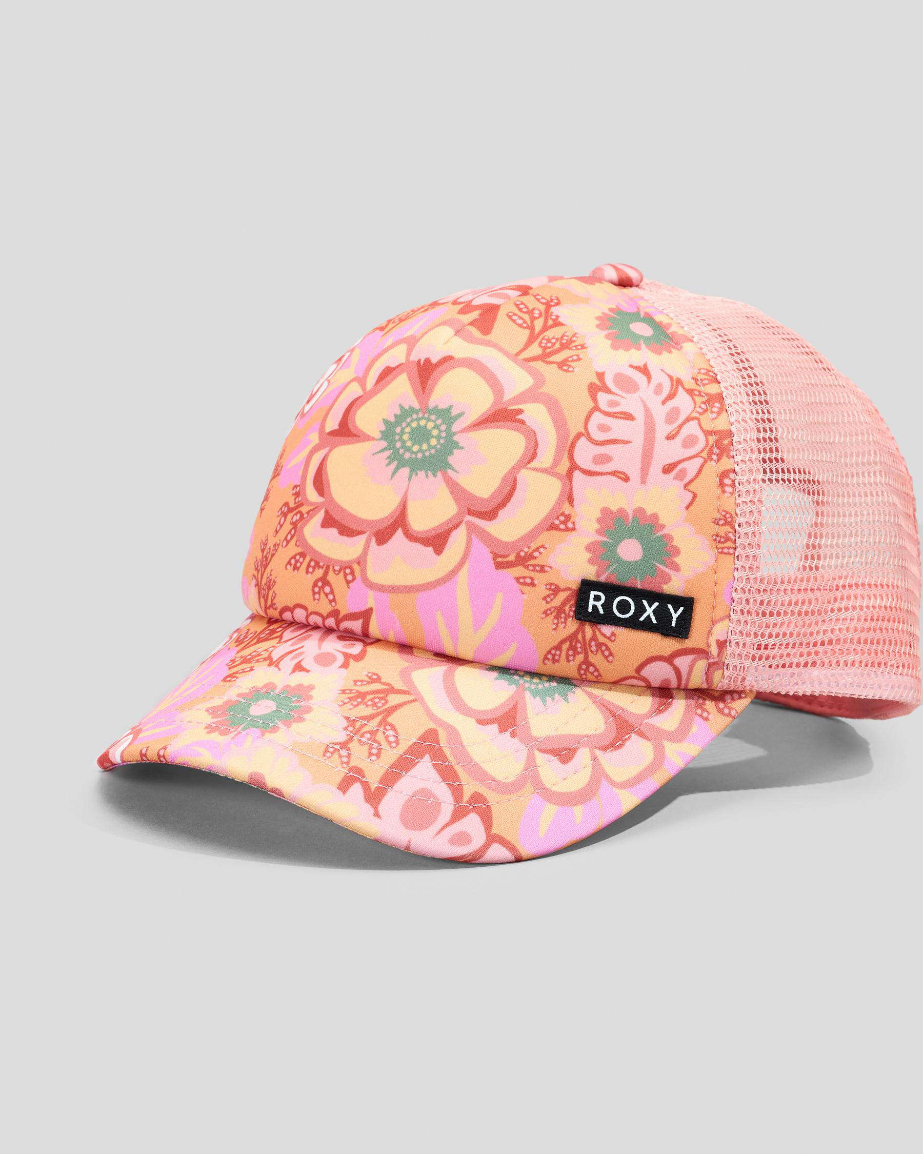 Shop Roxy Girls' Honey Coconut Trucker Cap In Papaya Wild Flow - Fast ...