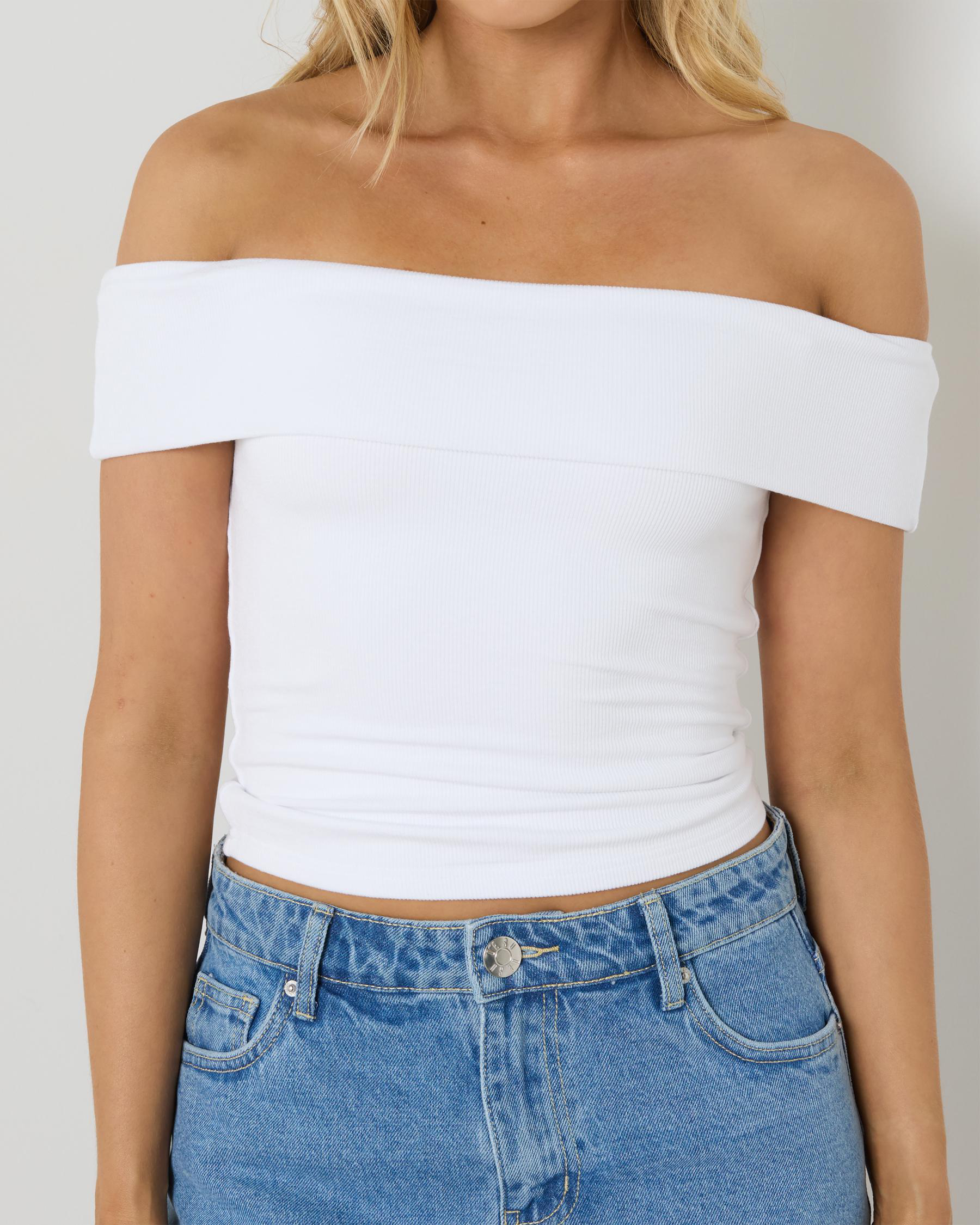 Shop Mooloola Basic Fine Rib Off Shoulder Top In White Fast Shipping And Easy Returns City