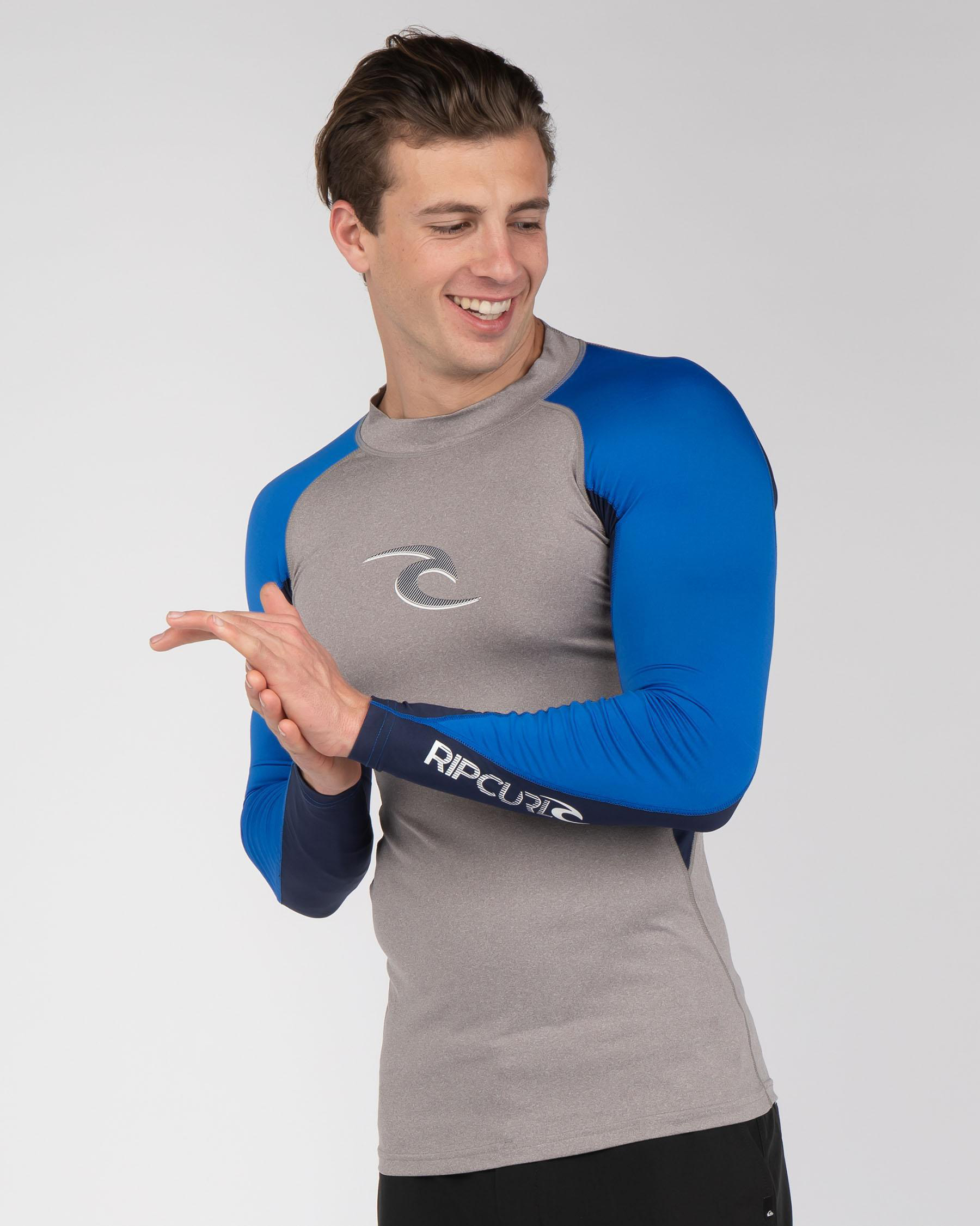 Shop Rip Curl Wave Long Sleeve Rash Vest In Light Grey Heather - Fast ...