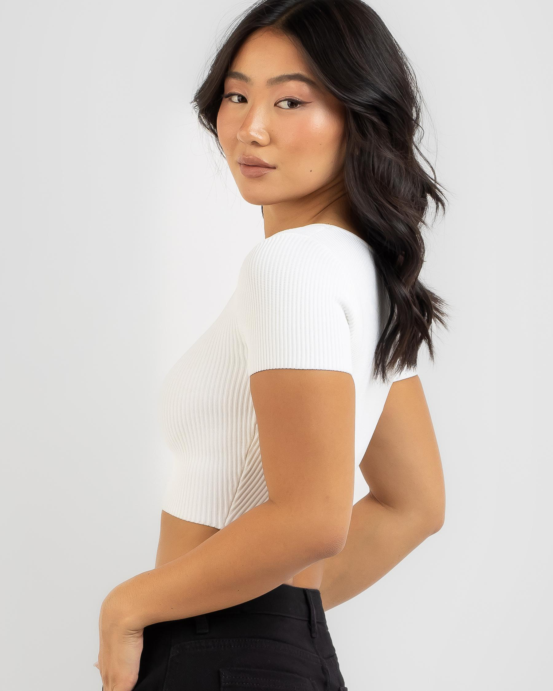 Shop Mooloola Basic Scoop Neck Knit Top In White - Fast Shipping & Easy ...