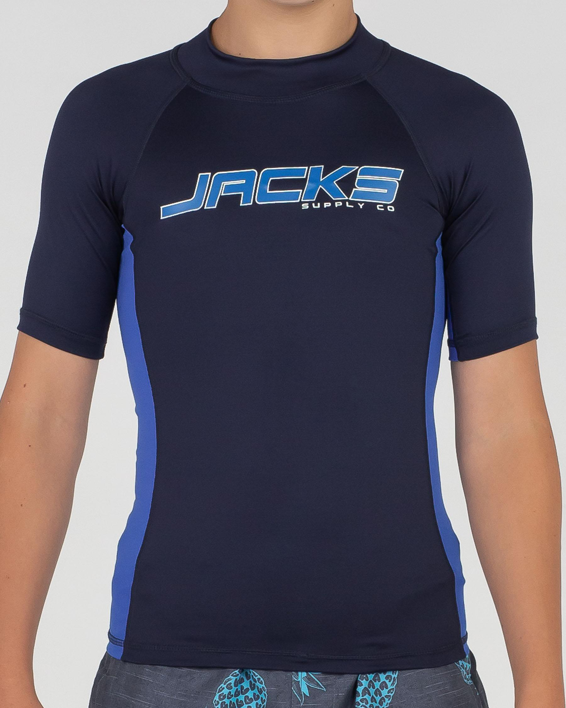 Shop Jacks Boys' Balmy Short Sleeve Rash Vest In Navy/cyan - Fast ...