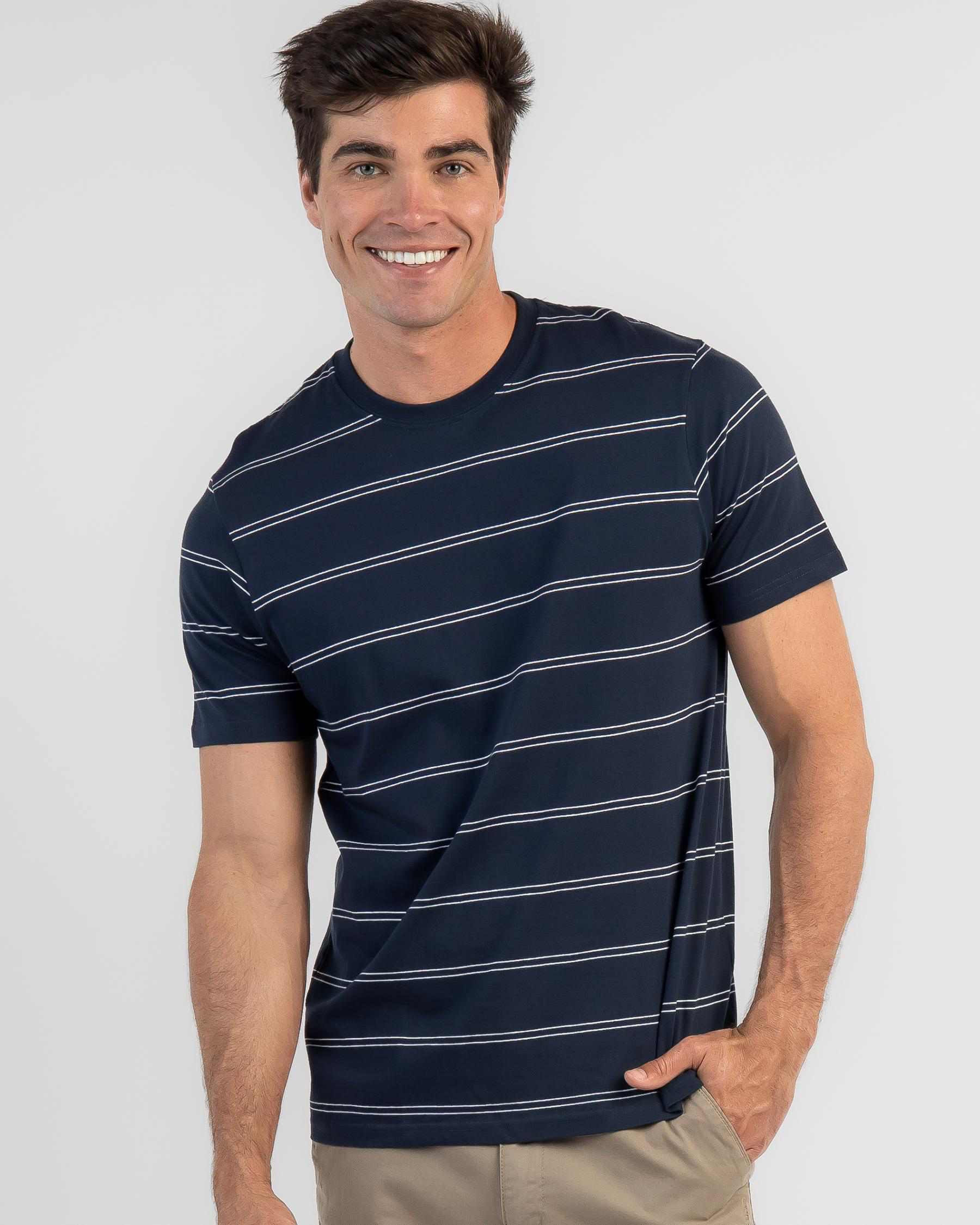 Shop Rip Curl Plain Stripe T-Shirt In Dark Navy - Fast Shipping & Easy ...