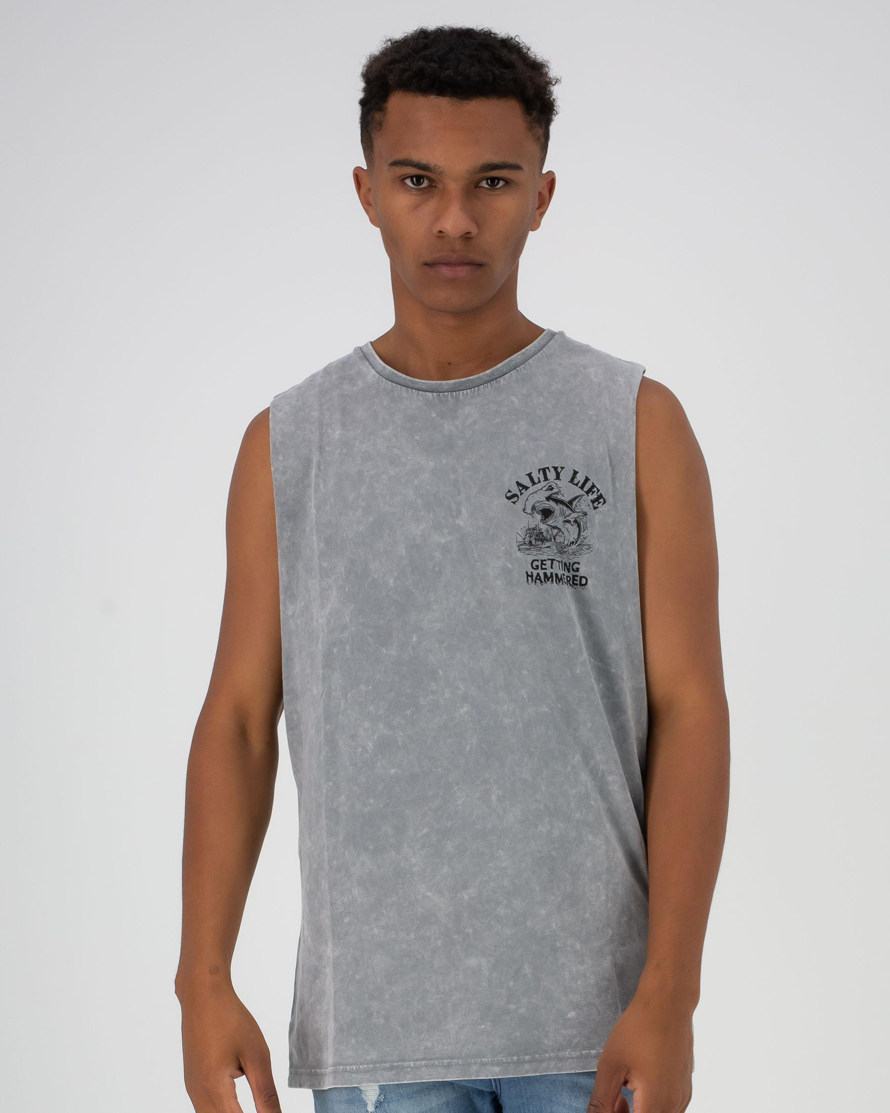 Shop Salty Life Hammered Muscle Tank In Grey Acid - Fast Shipping ...