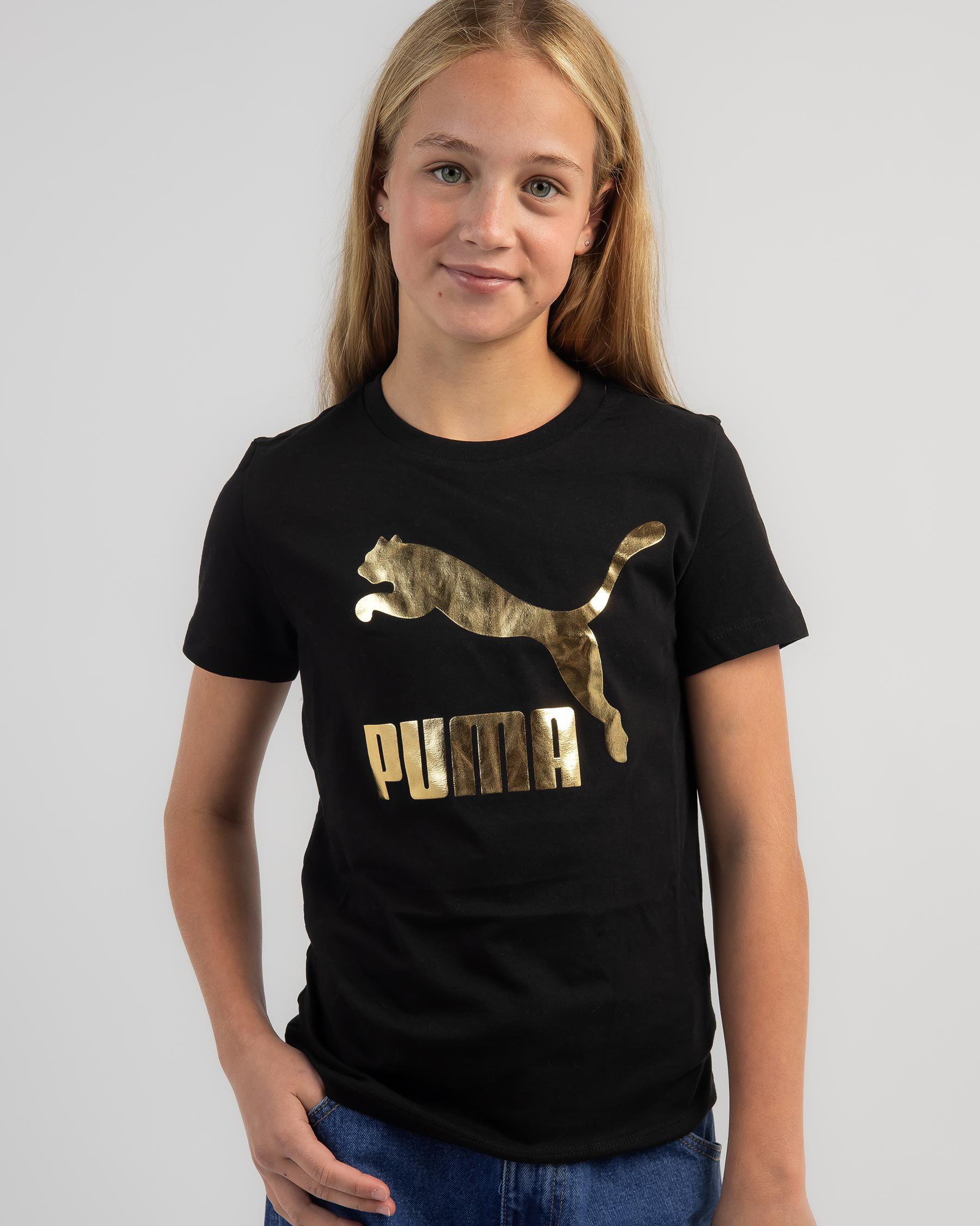 Shop Puma Girls' Classics Logo T-Shirt In Puma Black - Fast Shipping ...