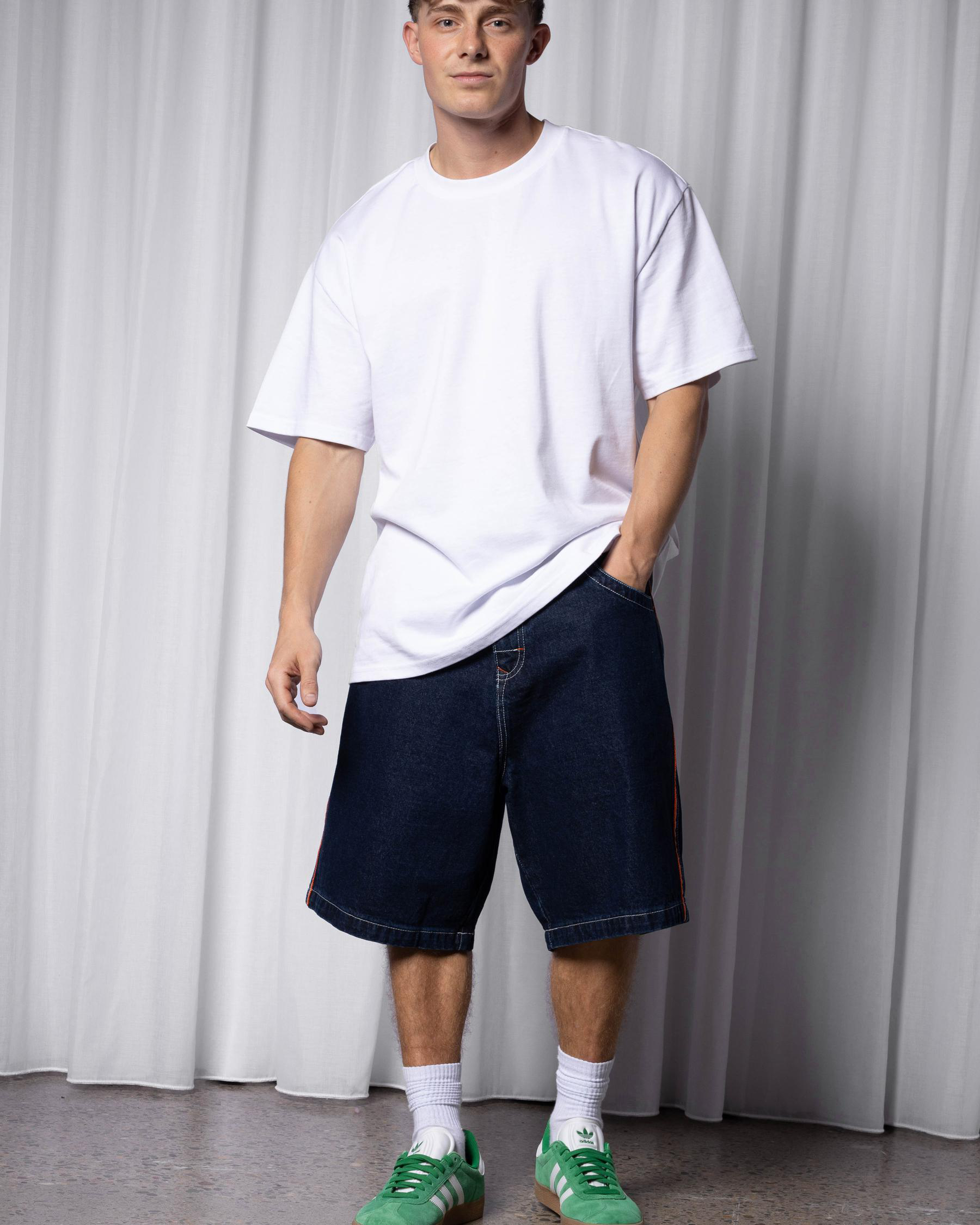 Shop Rusty Flip Daddy 2.0 Jean Shorts In Deep Sea Blue - Fast Shipping ...