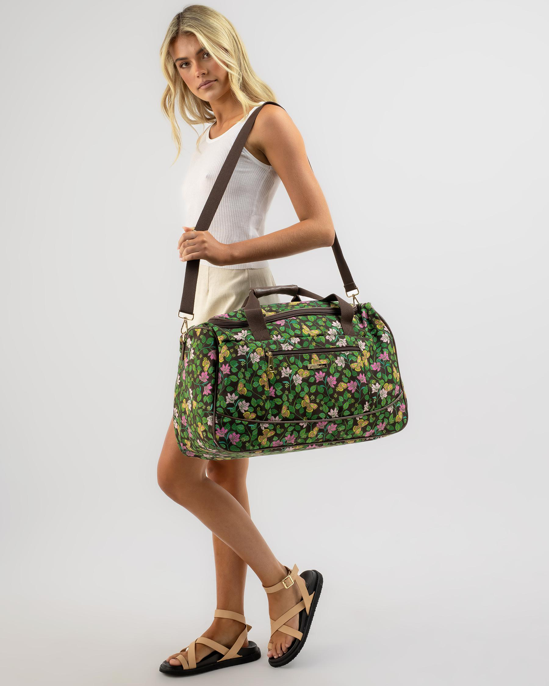 Shop Mooloola Angelina Overnight Bag In Chocolate Floral - Fast ...