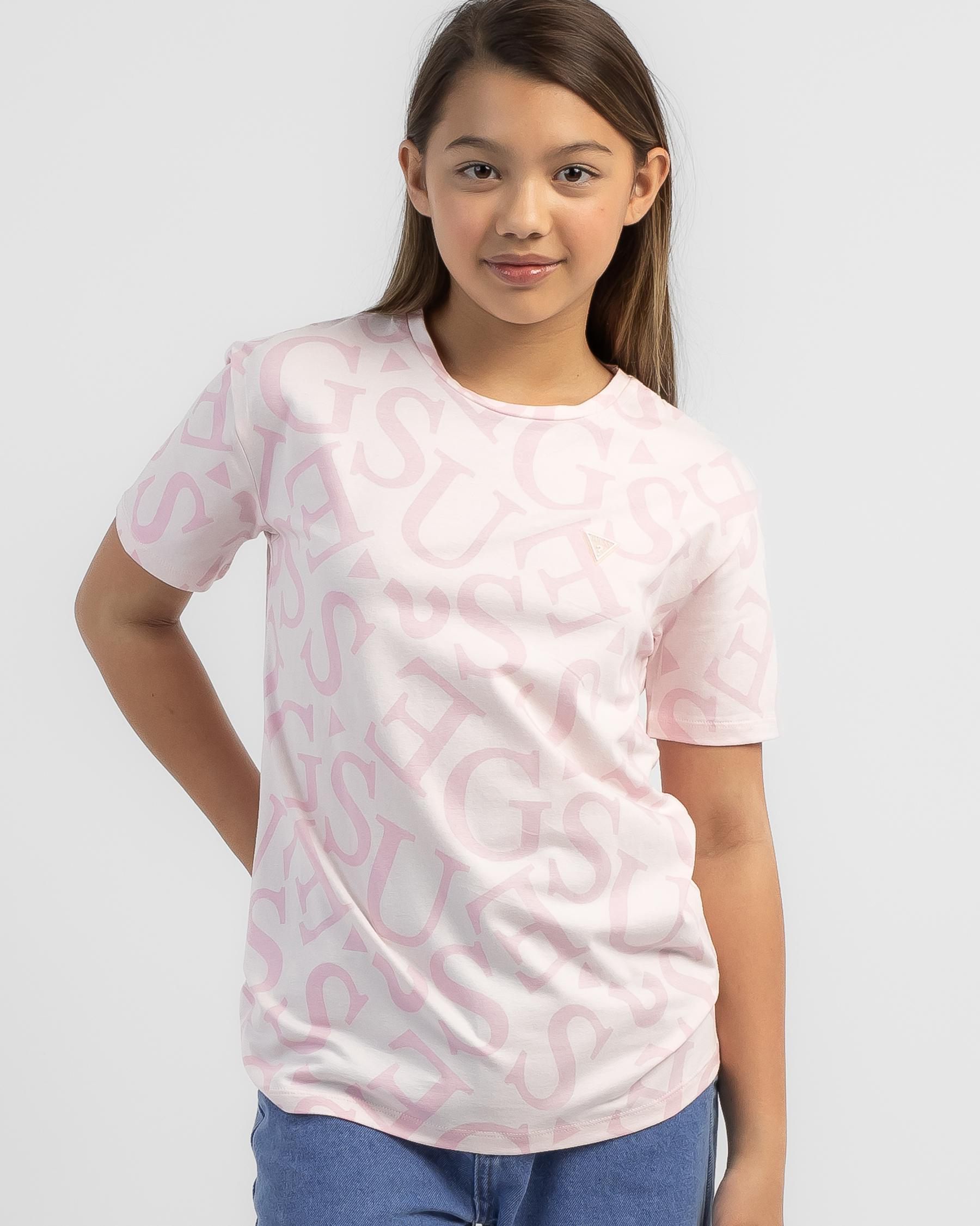 Shop GUESS Girls' Jumbled T-Shirt In Ballet Pink - Fast Shipping & Easy ...