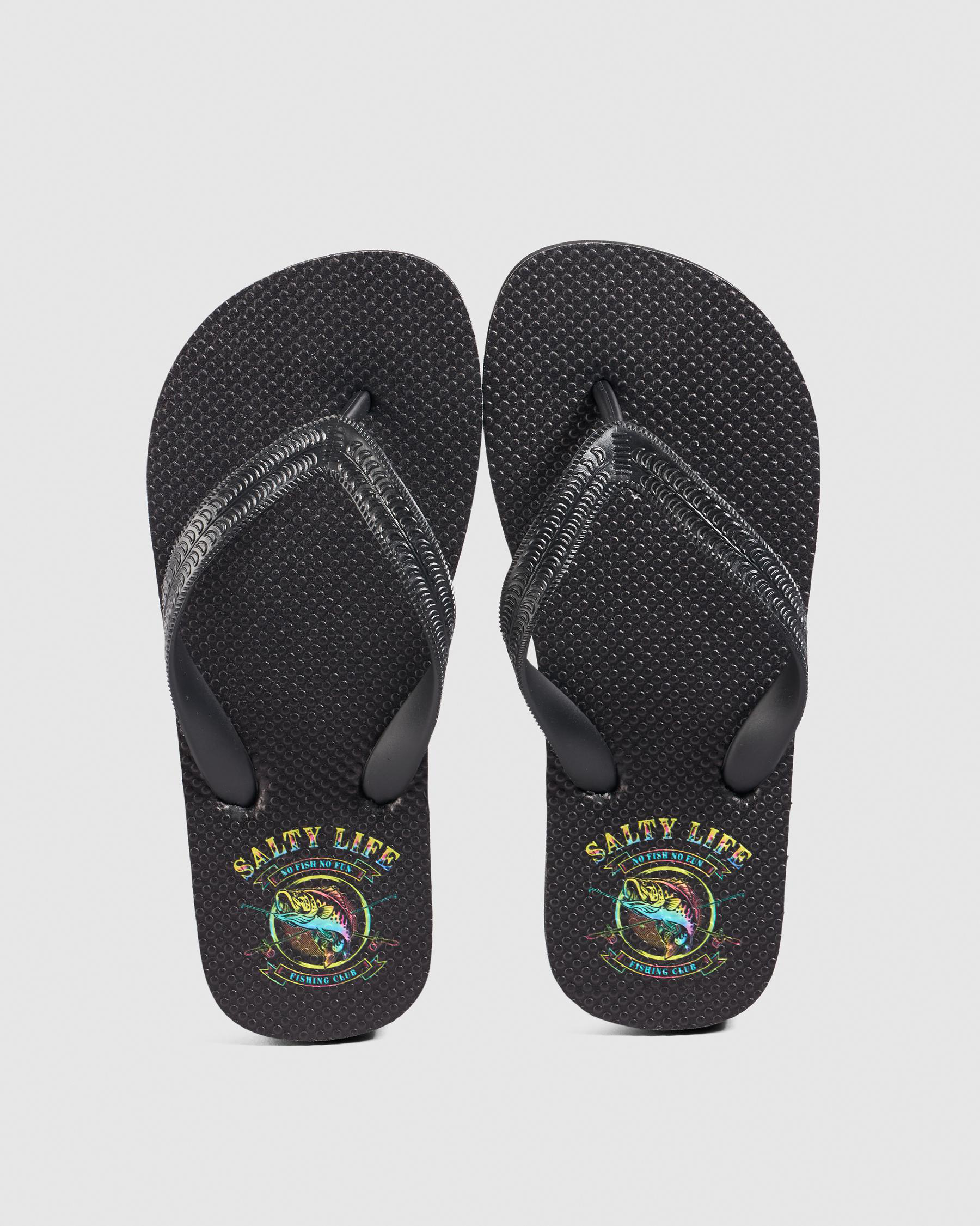 Salty Life Boys' Fishing Club Thongs In Black - FREE* Shipping & Easy ...