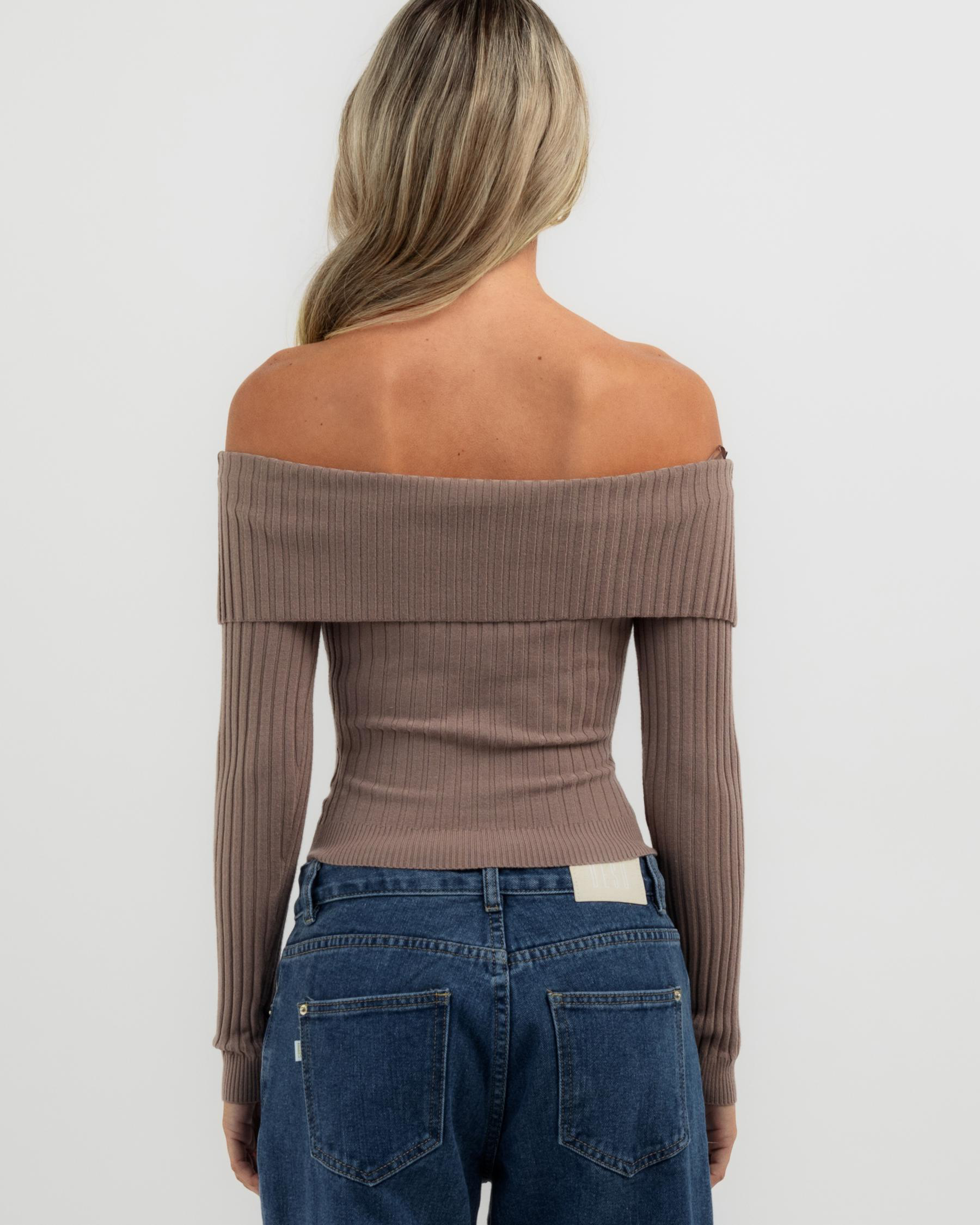 Shop Ava And Ever Ari Off Shoulder Knit Top In Taupe - Fast Shipping ...