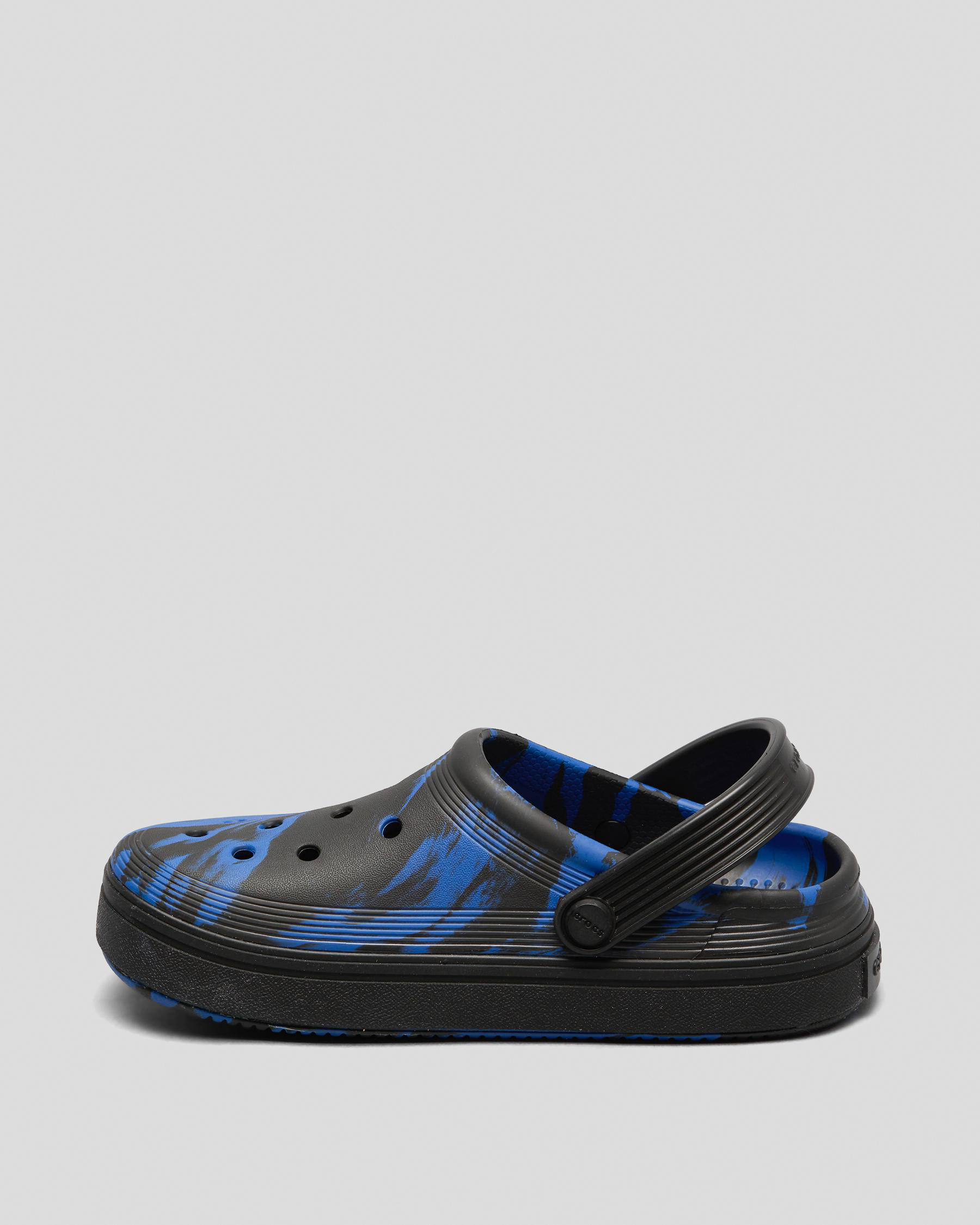 Shop Crocs Kids' Crocband Marbled Clogs In Black/blue Jean - Fast ...