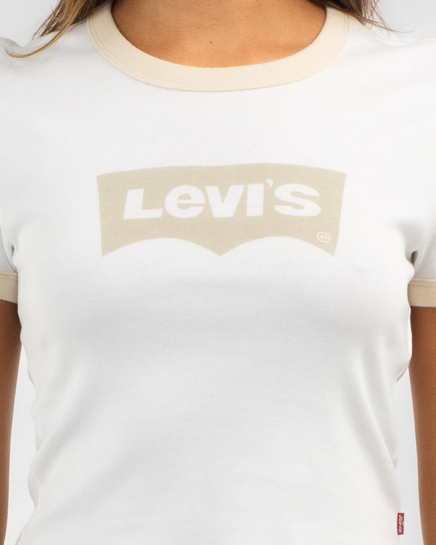 Shop Levi's Graphic Ringer Baby Tee In Wonky Bw Ringer Cloud Dancer ...