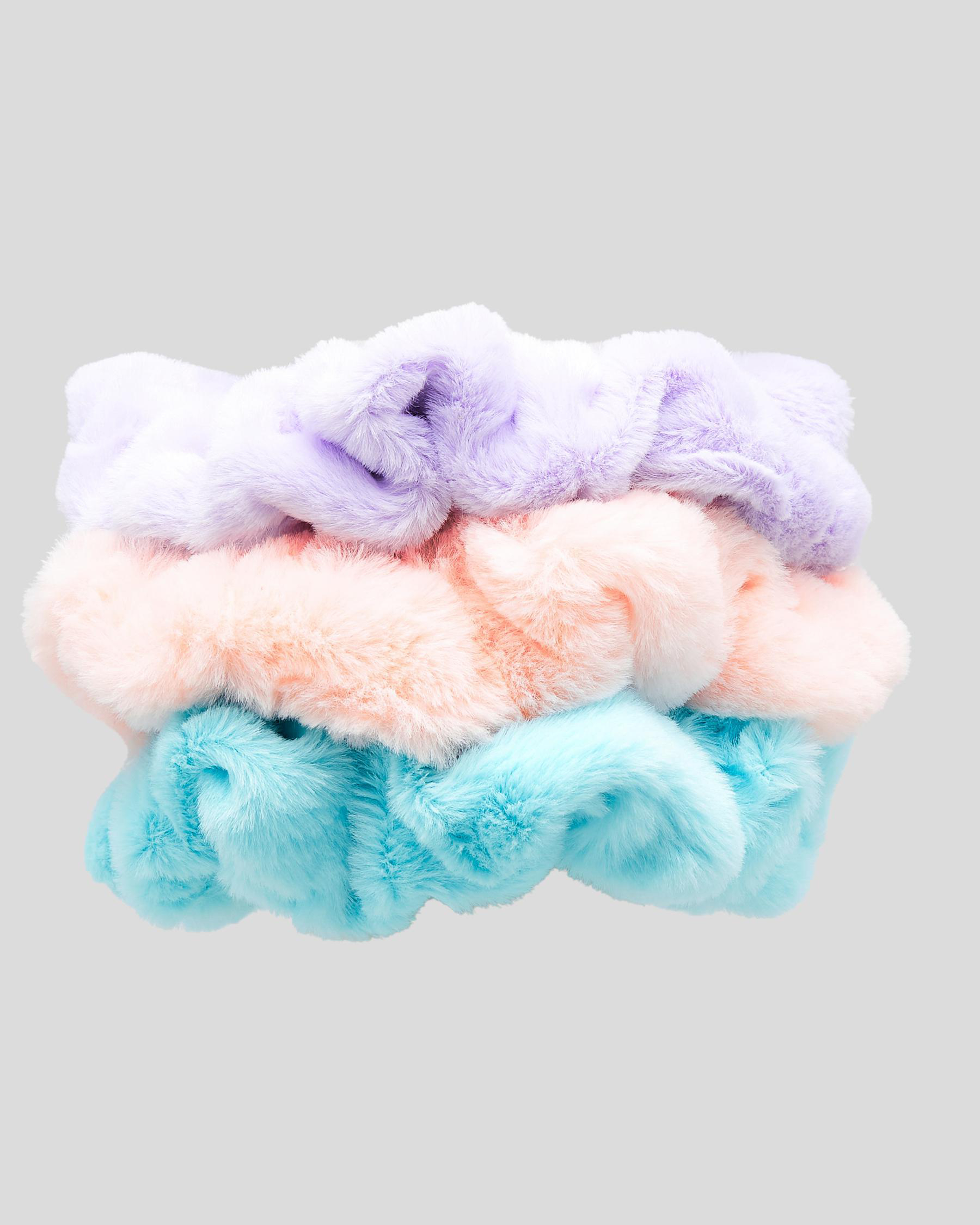 Shop Karyn In LA Faux Fur Scrunchie Pack In Blue/pink/lilac - Fast ...
