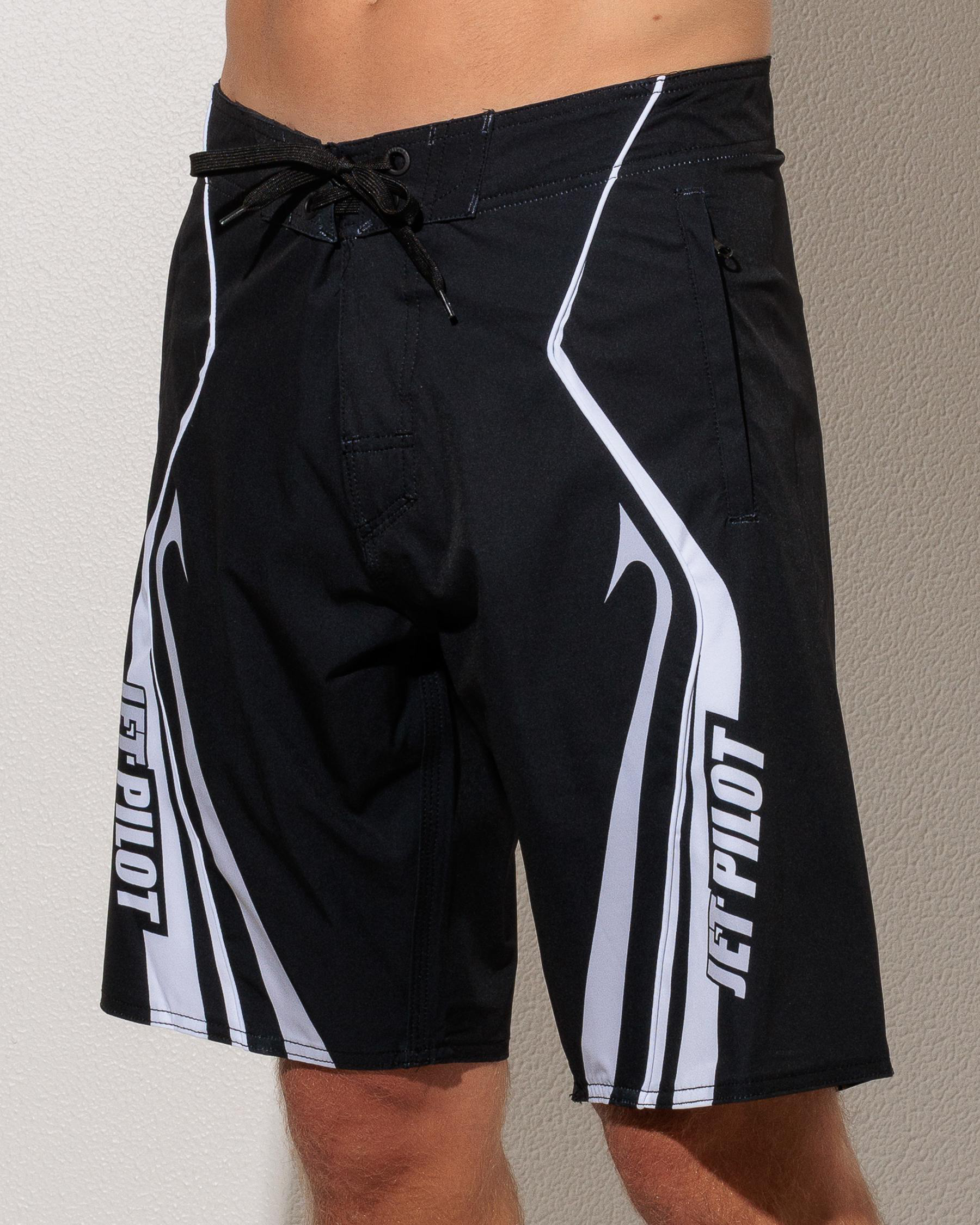 Shop Jetpilot Pulse Streamliner 20" Board Shorts In Black/white - Fast ...