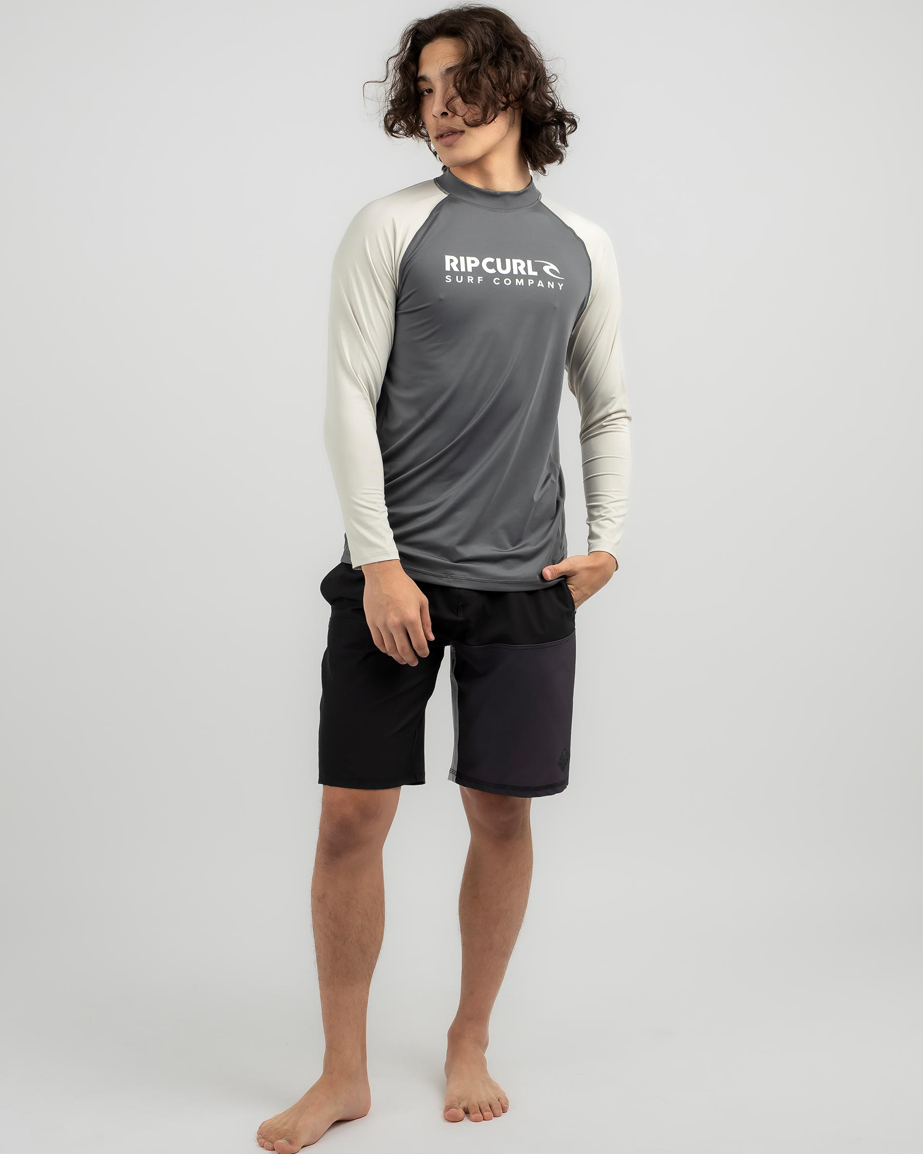 Shop Rip Curl Shock UPF Long Sleeve Rash Vest In Dark Grey - Fast ...