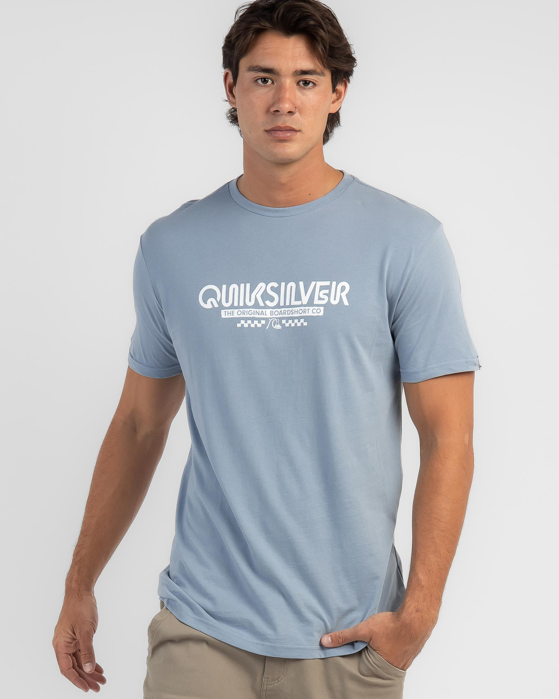 Shop Quiksilver Omni Check T-Shirt In Ashley Blue - Fast Shipping ...