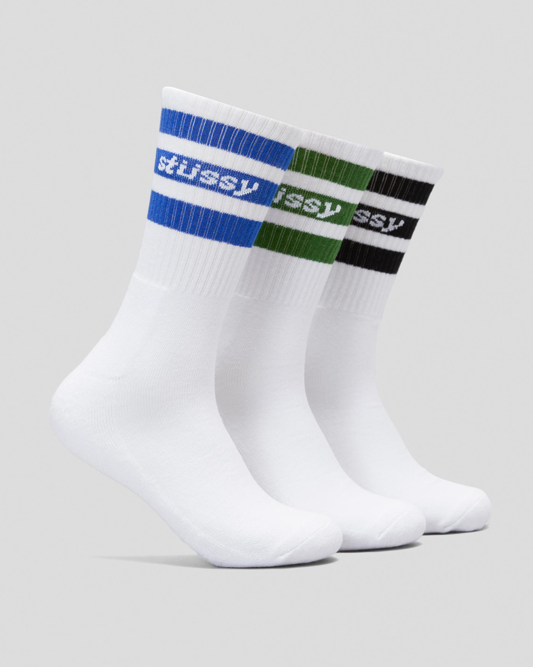 Shop Stussy Italic Stripe Socks 3 Pack In Multi - Fast Shipping & Easy ...