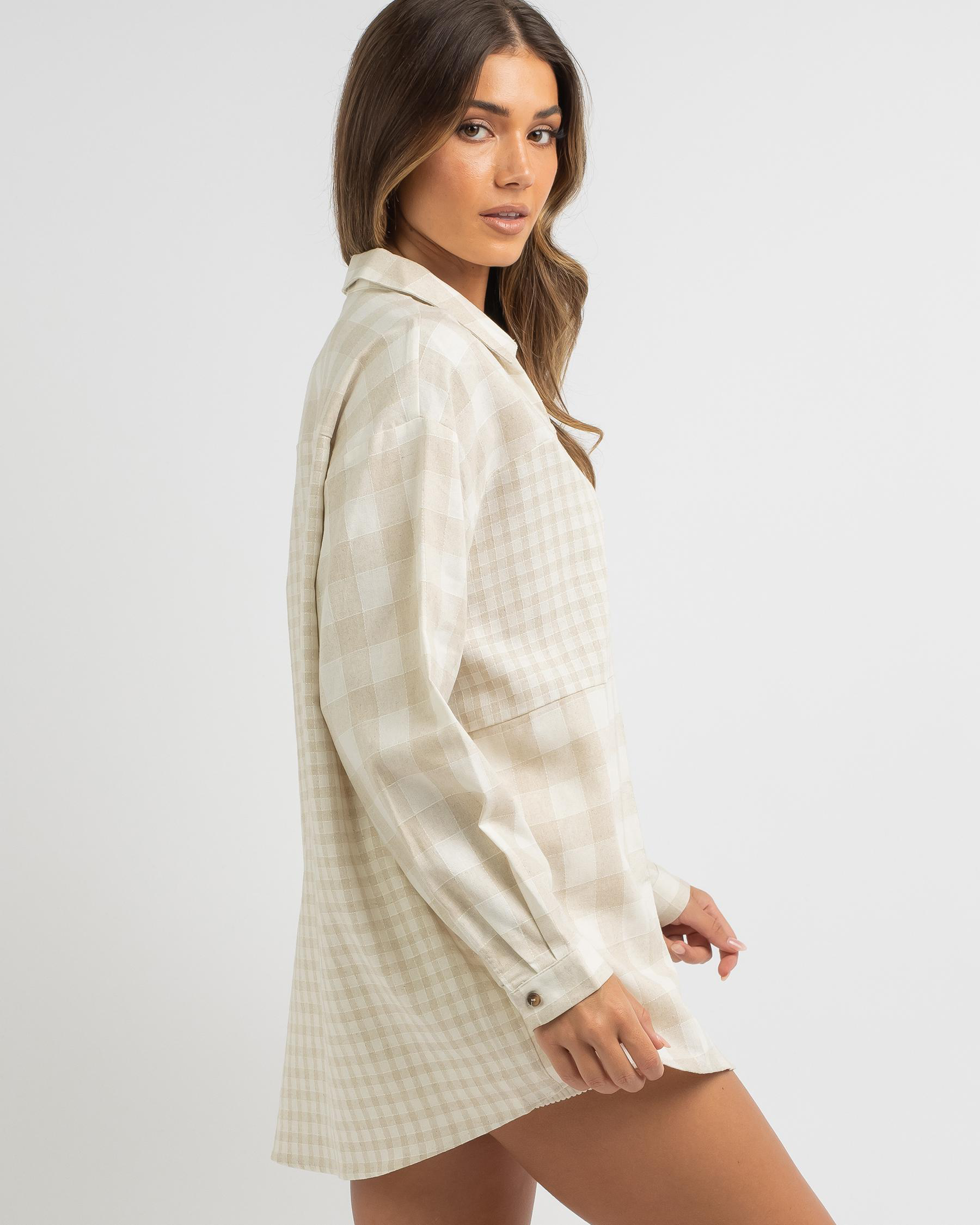 Shop Yours Truly Lumberjack Shirt In Beige Check - Fast Shipping & Easy ...