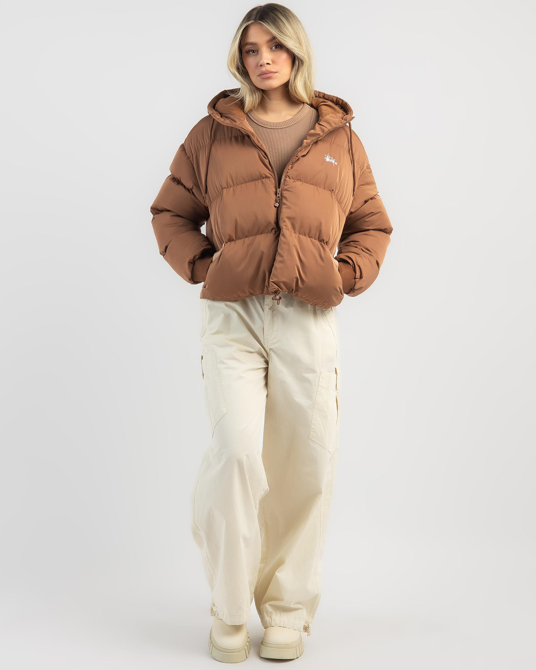 Shop Stussy Graffiti Hooded Puffer Jacket In Coffee - Fast Shipping ...