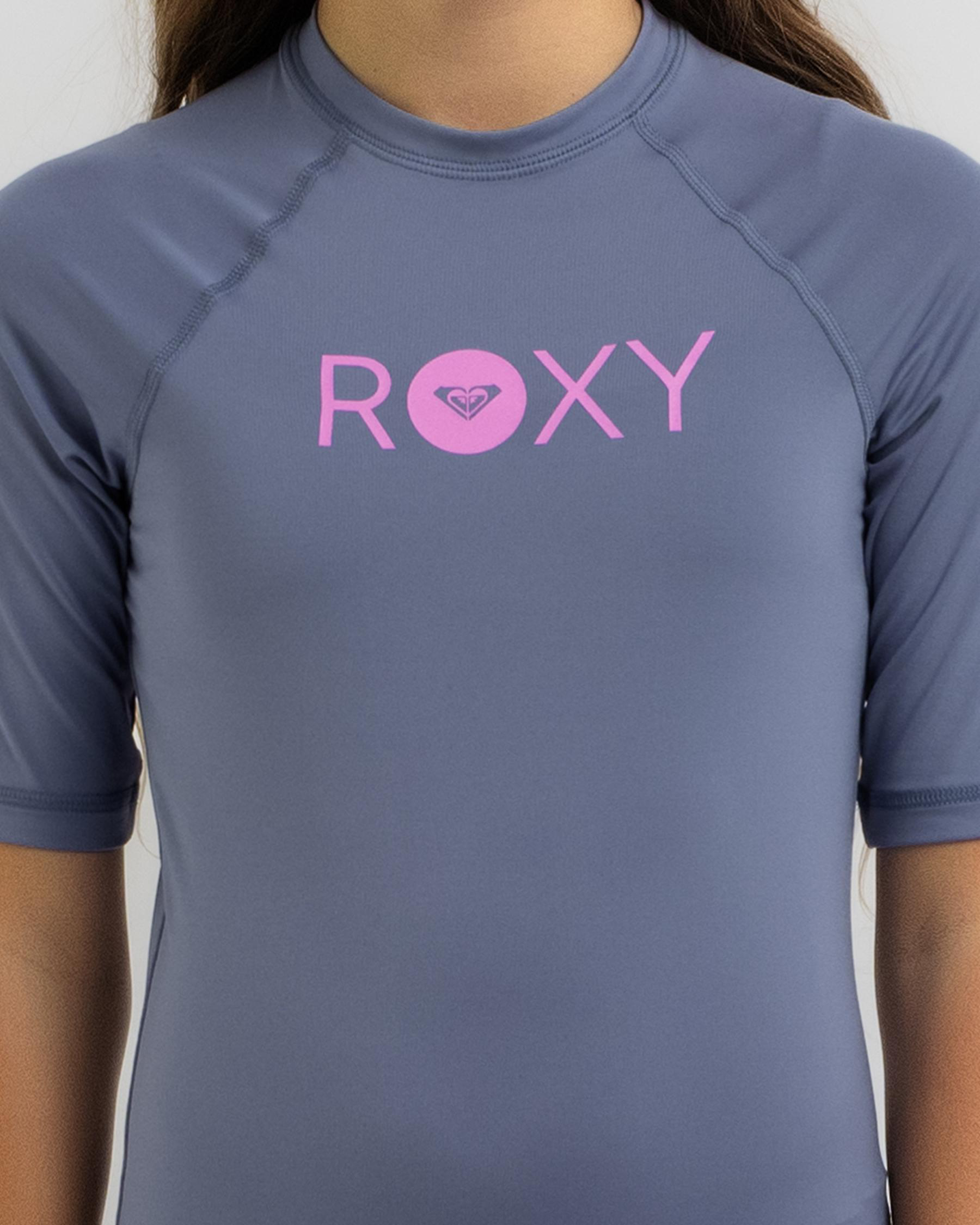 Shop Roxy Girls' Essentials Short Sleeve Rash Vest In Wild Wind - Fast ...